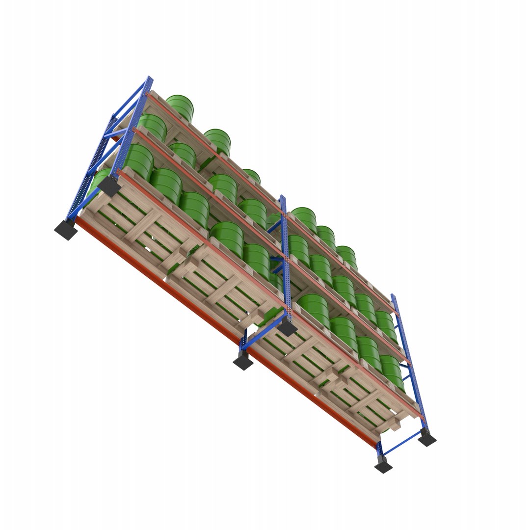 3D Pallet Rack And Green Barrels - TurboSquid 2161186