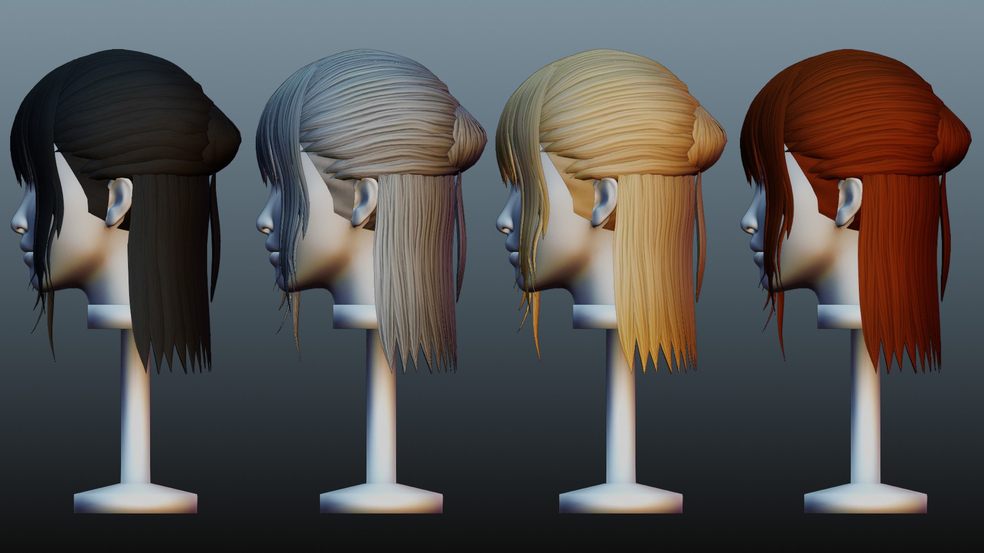 Female Hair Low Poly 4 Colors 3D Model - TurboSquid 2143137