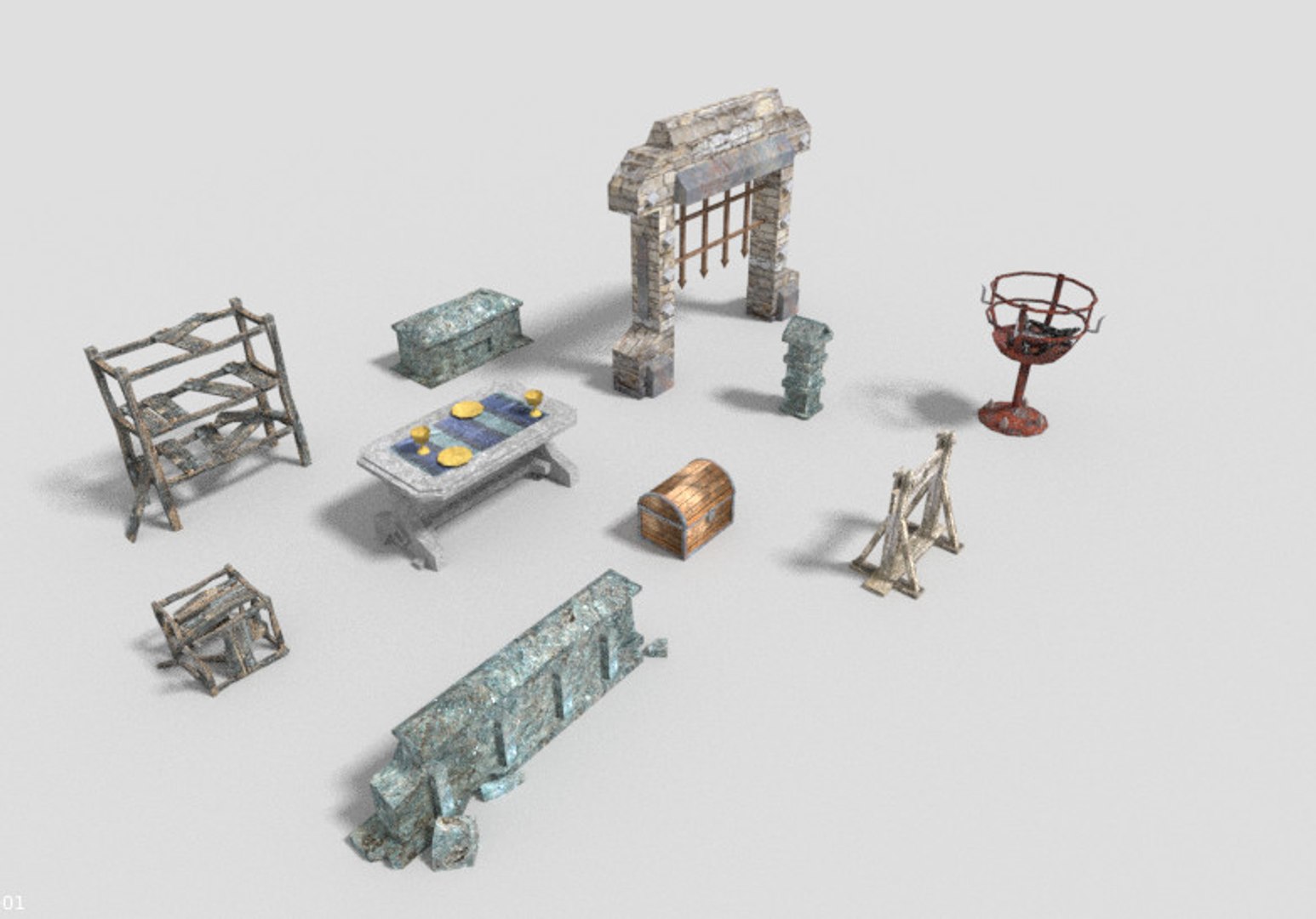 Pack 10 Dungeon Props 3d Model