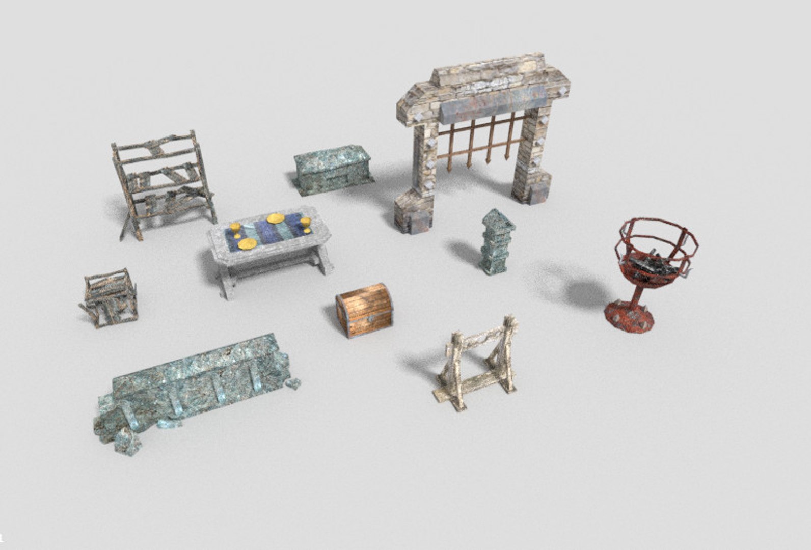 Pack 10 Dungeon Props 3d Model