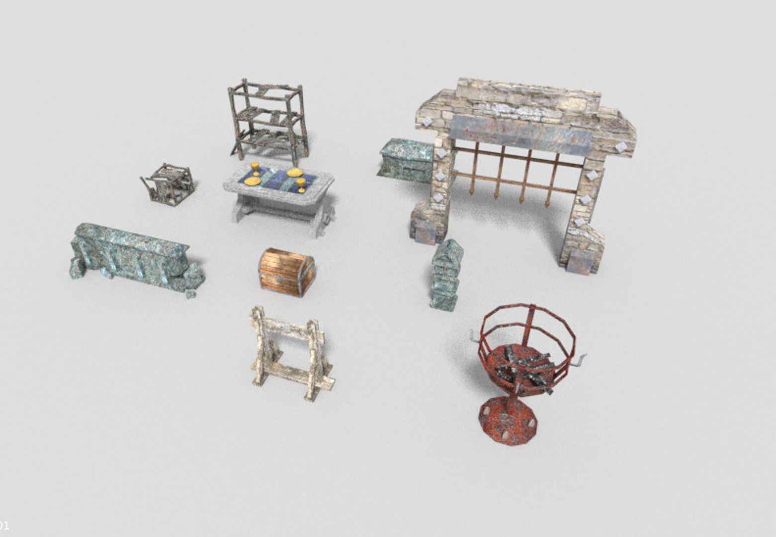 Pack 10 Dungeon Props 3d Model