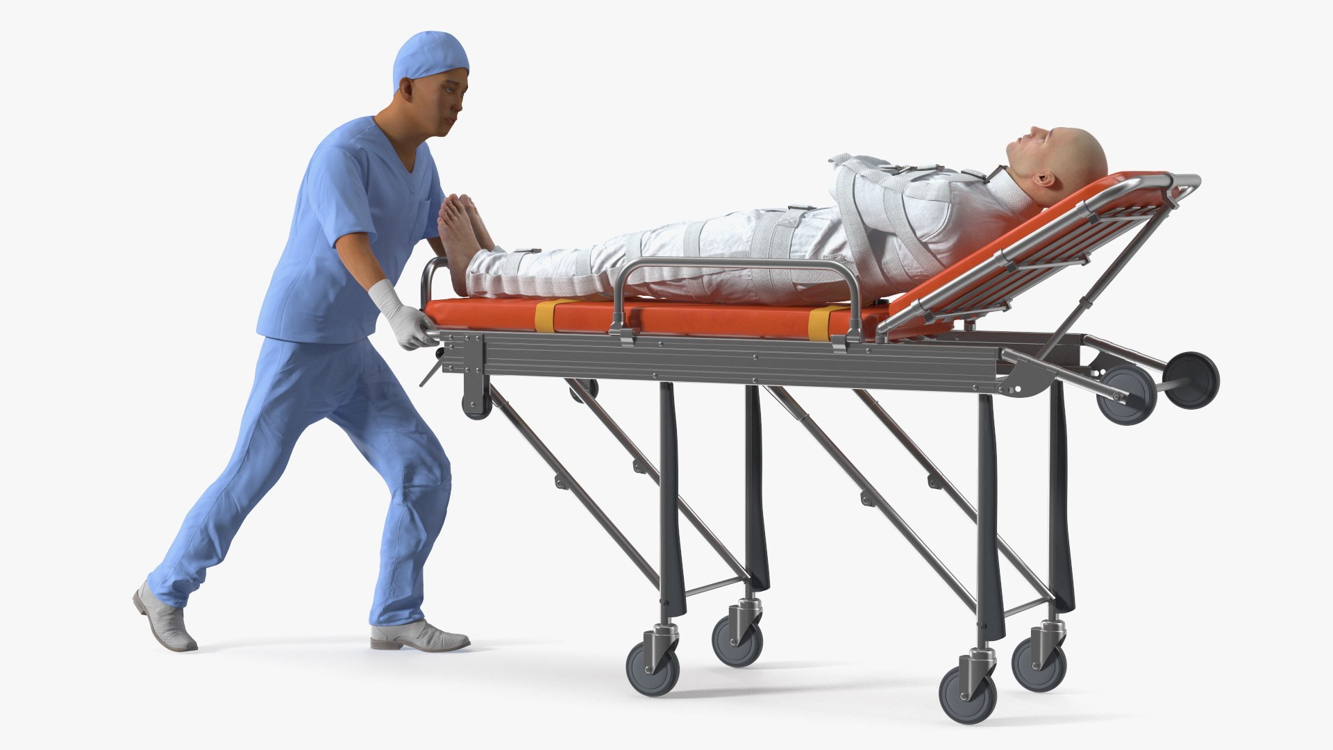 Paramedic Pushing Stretcher With Straitjacket Patient Model ...