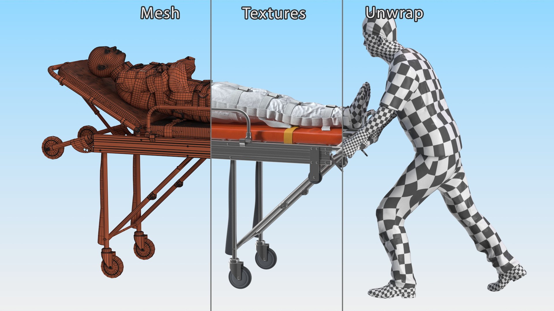 Paramedic Pushing Stretcher With Straitjacket Patient Model ...