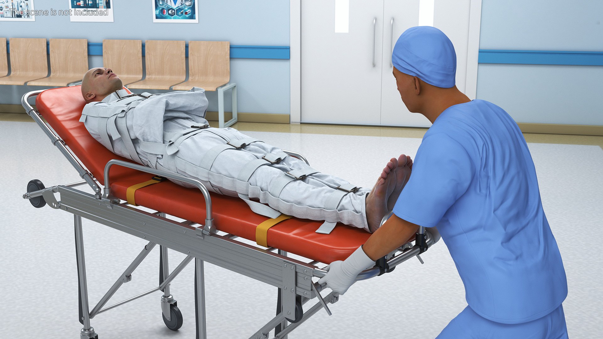 Paramedic Pushing Stretcher With Straitjacket Patient Model ...