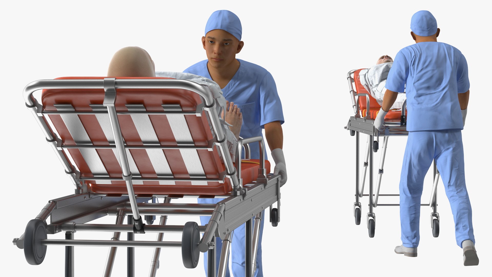 Paramedic Pushing Stretcher With Straitjacket Patient Model ...
