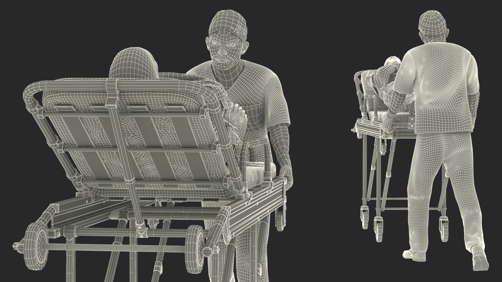 Paramedic Pushing Stretcher With Straitjacket Patient Model ...
