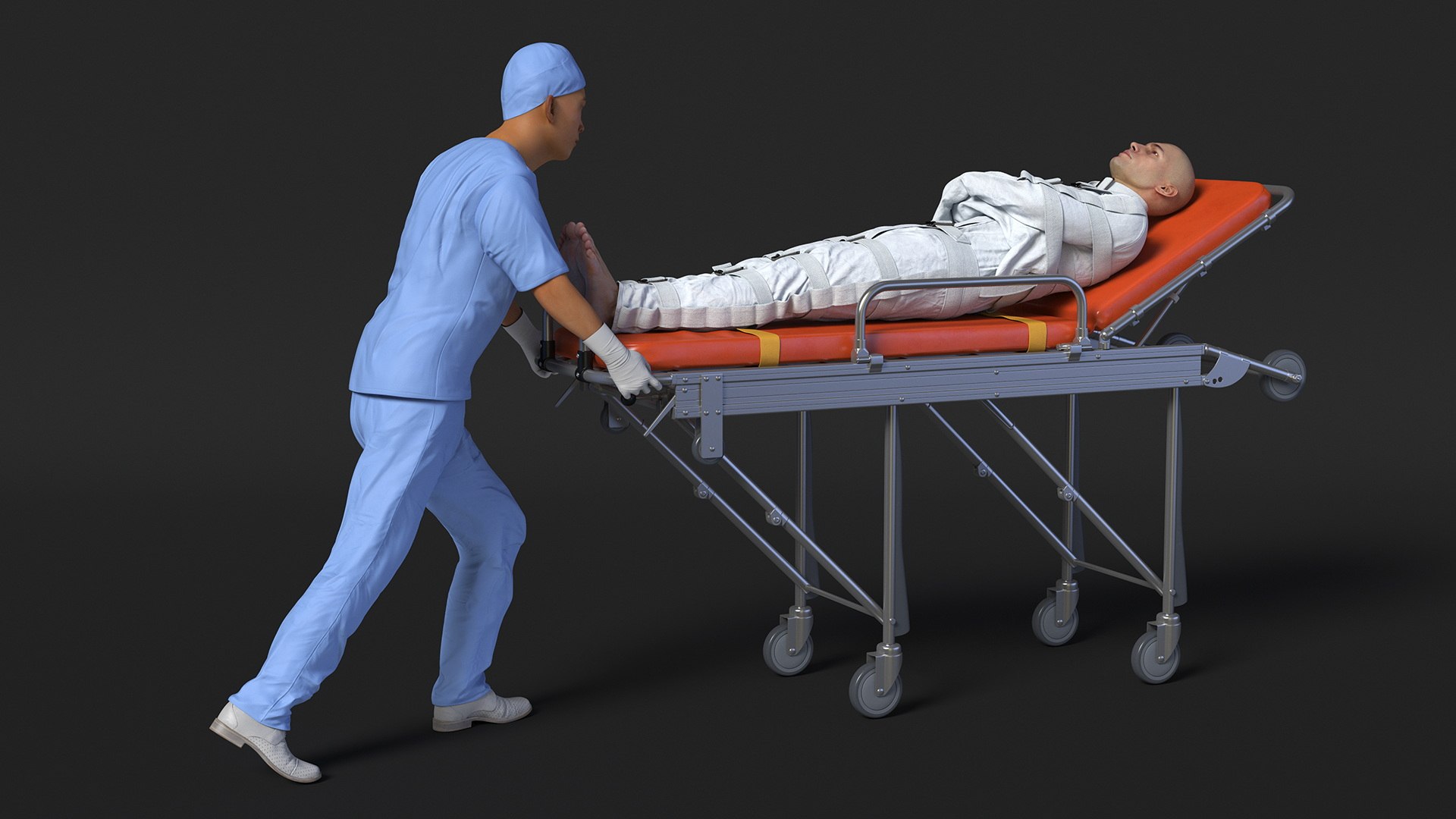 Paramedic Pushing Stretcher With Straitjacket Patient Model ...
