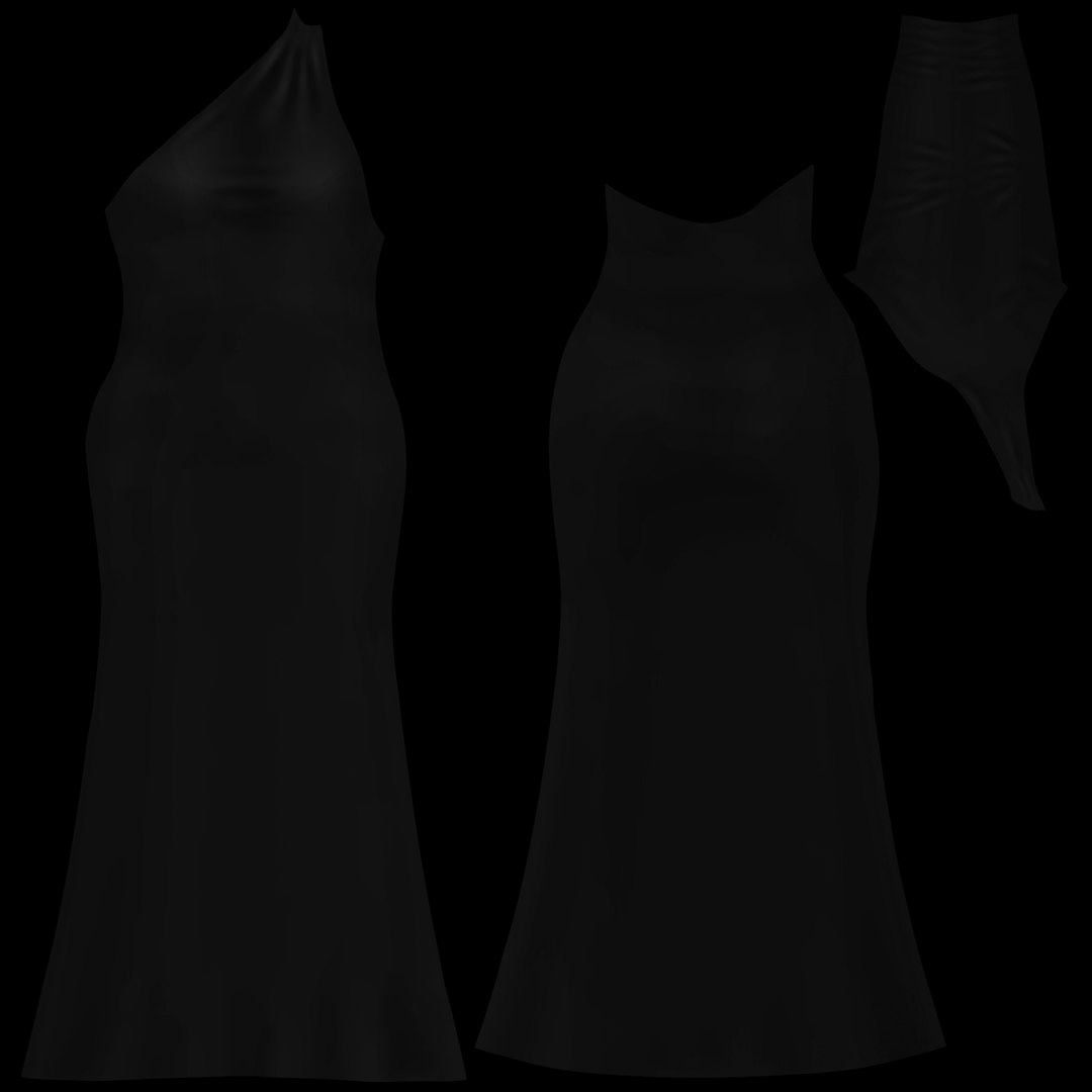 Ladies Kleid One Shoulder Black Maxi Dress 3D Model - TurboSquid 1838669