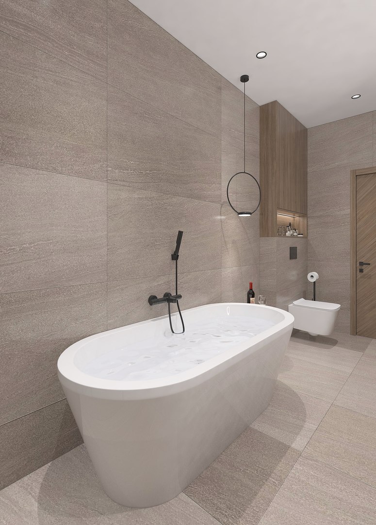 3D model Wonderful bathroom with light stone tiles - TurboSquid 2173972