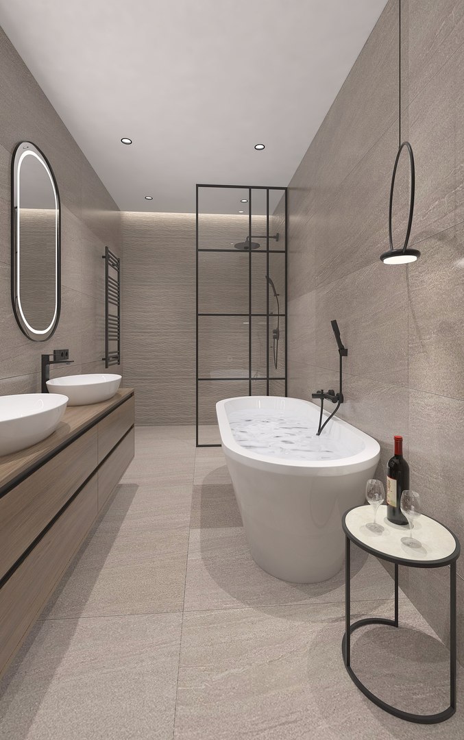 3D model Wonderful bathroom with light stone tiles - TurboSquid 2173972