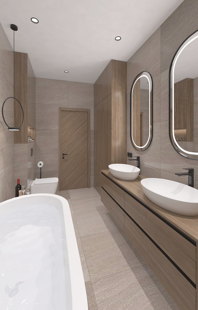 3D model Wonderful bathroom with light stone tiles - TurboSquid 2173972