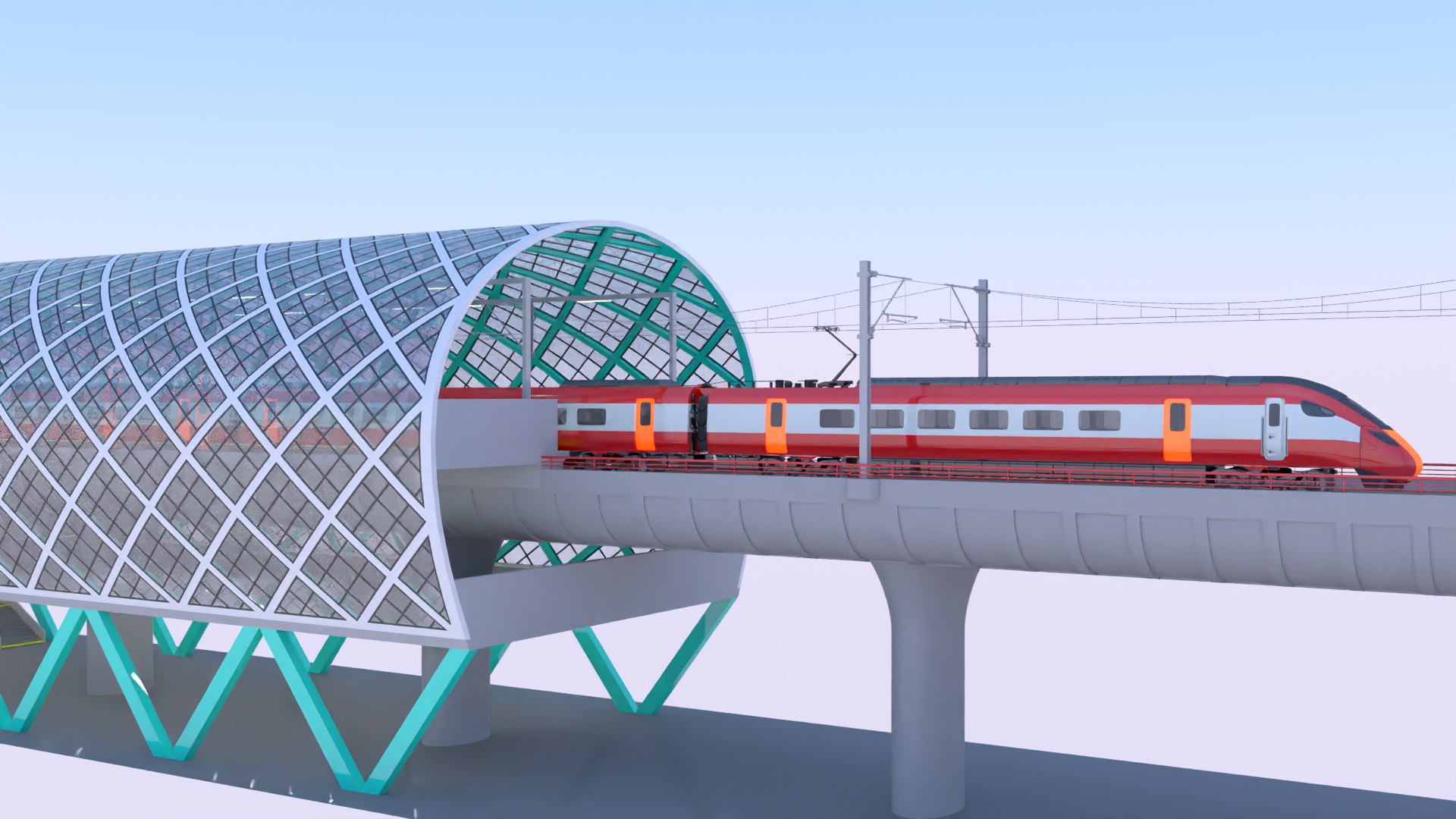 modelo 3d Estación elevada con tren Azuma - TurboSquid 2395390