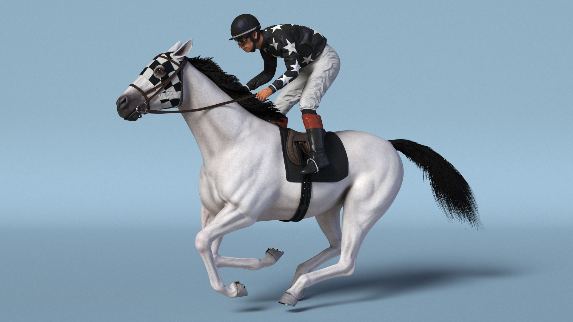 3D White Racing Horse With Jokey Gallop Model - TurboSquid 2366208