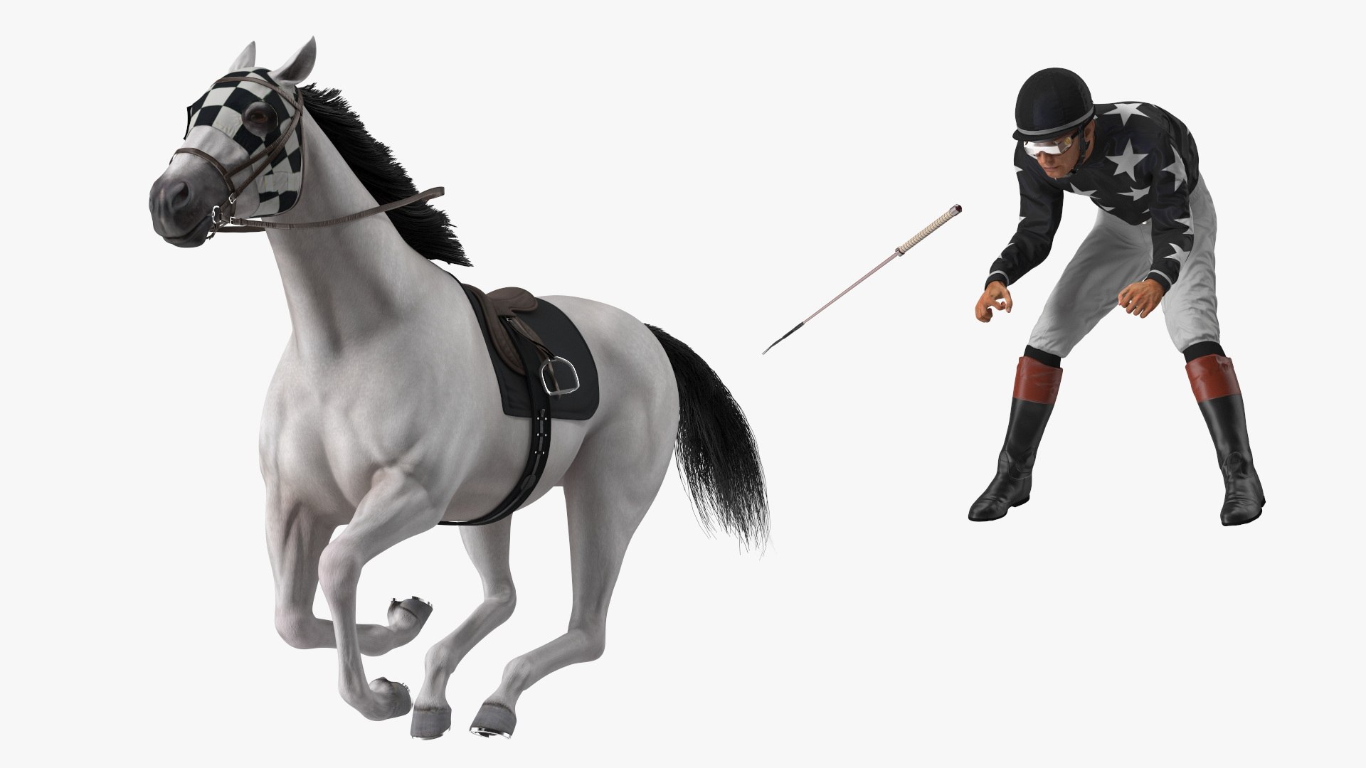 3D White Racing Horse With Jokey Gallop Model - TurboSquid 2366208