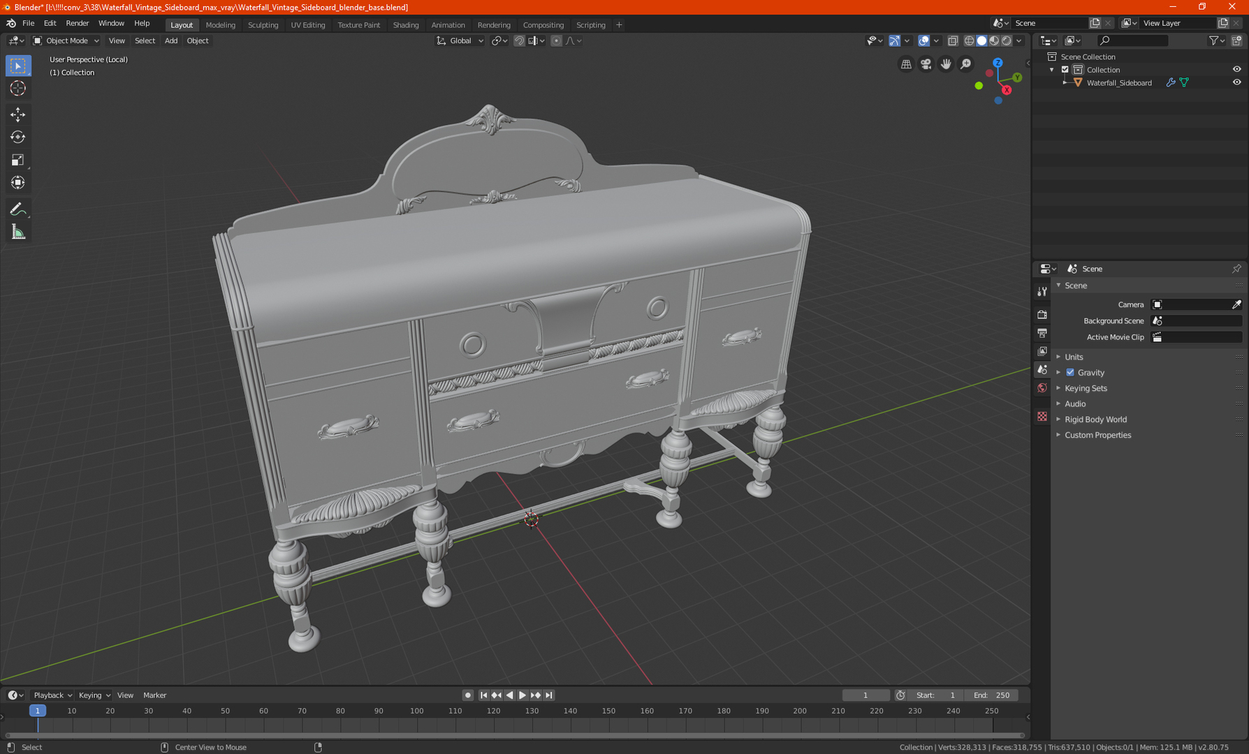 3D Waterfall Vintage Sideboard - TurboSquid 2003726