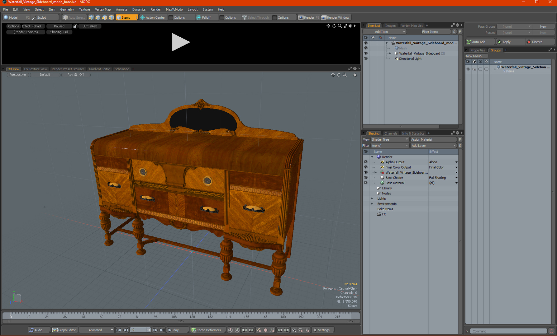 3D Waterfall Vintage Sideboard - TurboSquid 2003726