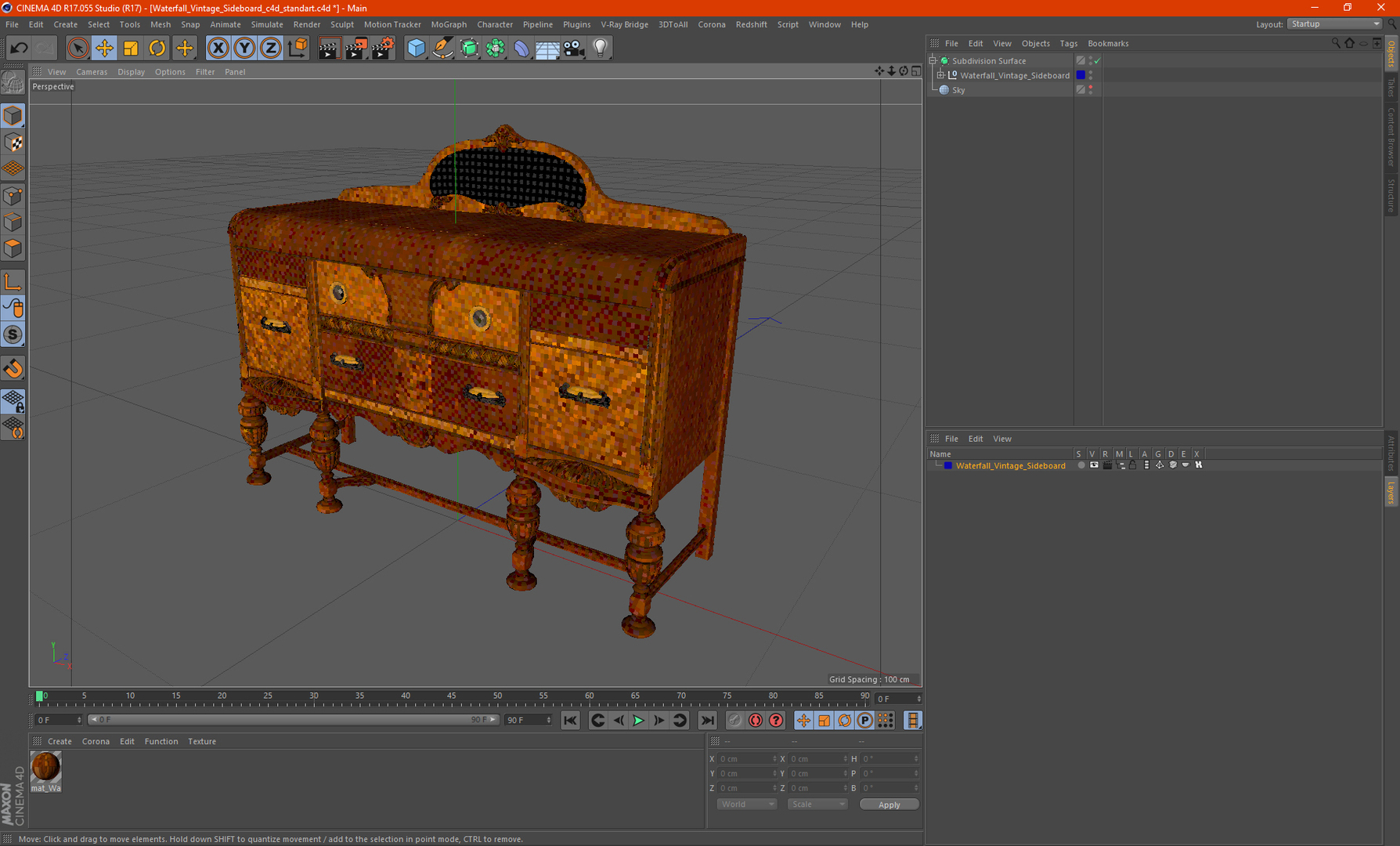 3D Waterfall Vintage Sideboard - TurboSquid 2003726