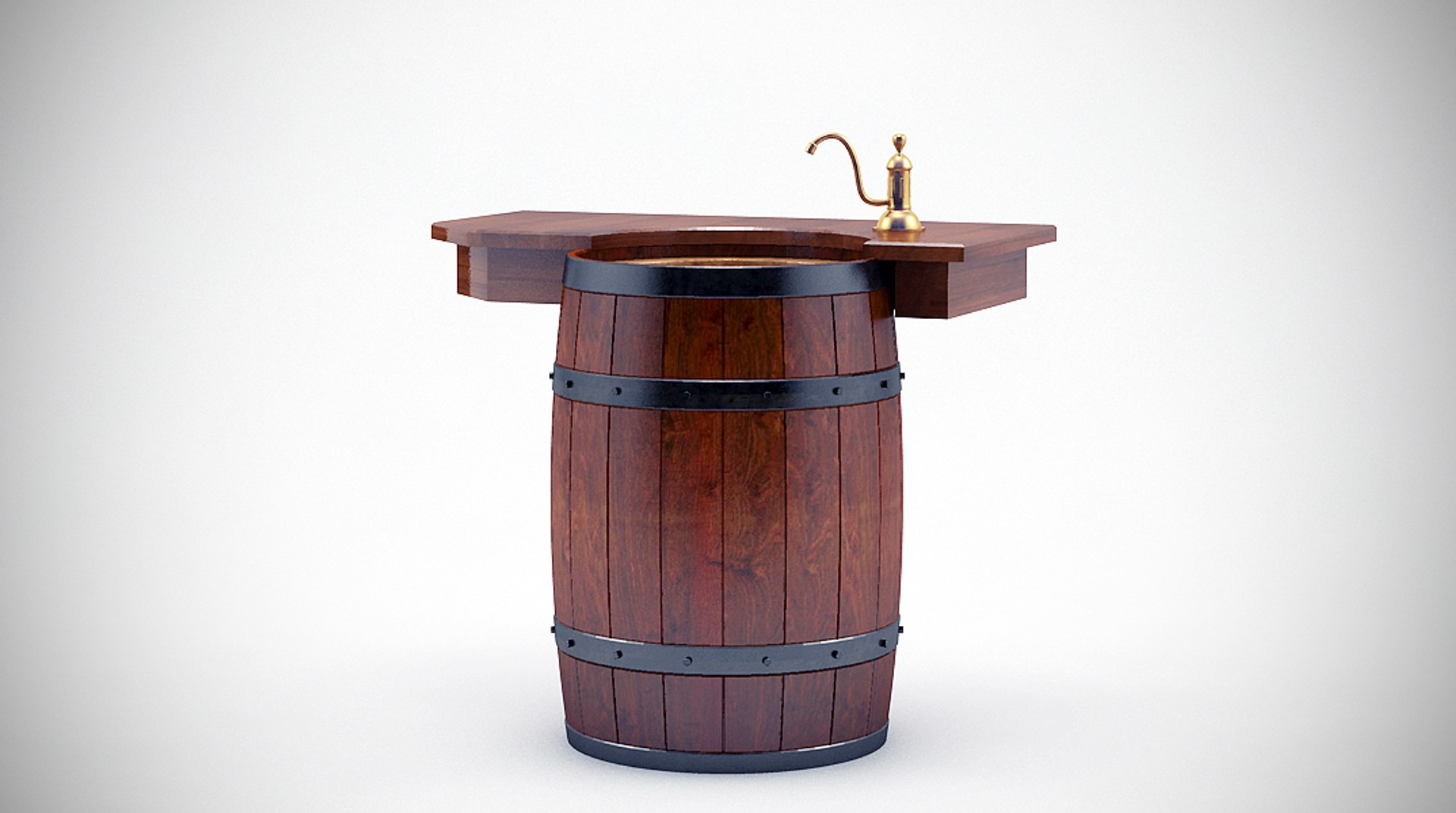 3d Old Wood Barrel Wash Basin