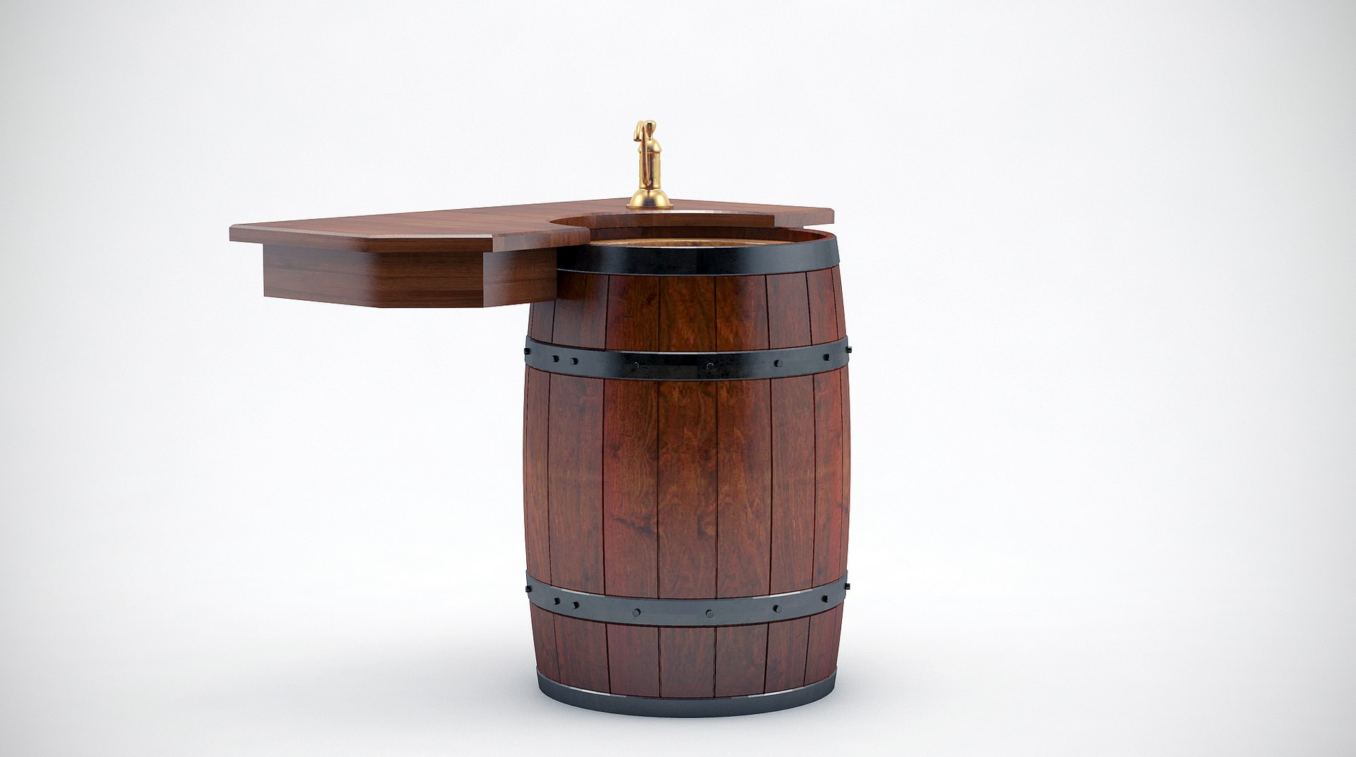 3d Old Wood Barrel Wash Basin