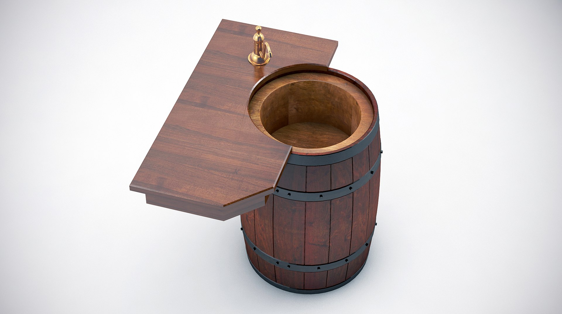 3d Old Wood Barrel Wash Basin