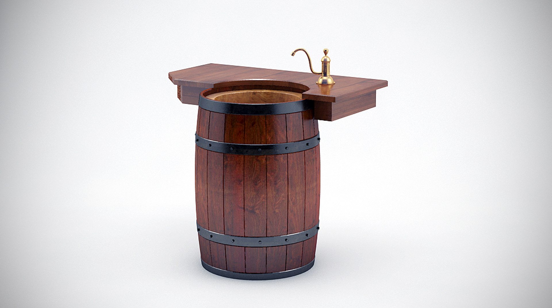 3d Old Wood Barrel Wash Basin