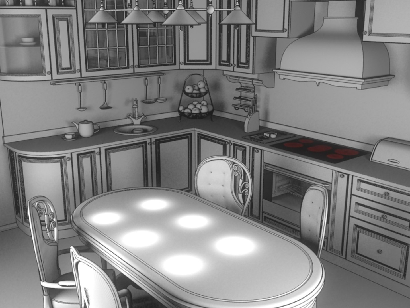 Classic Kitchen Scene 3d Model