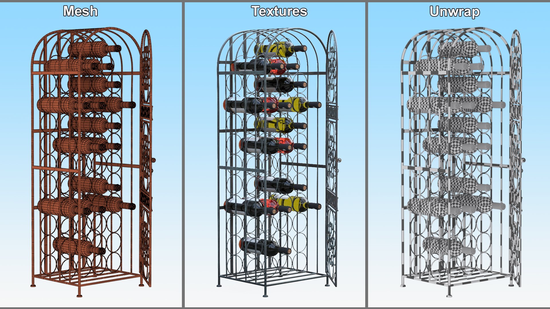 3D Lockable Rack With Wine Bottles Open - TurboSquid 2296448