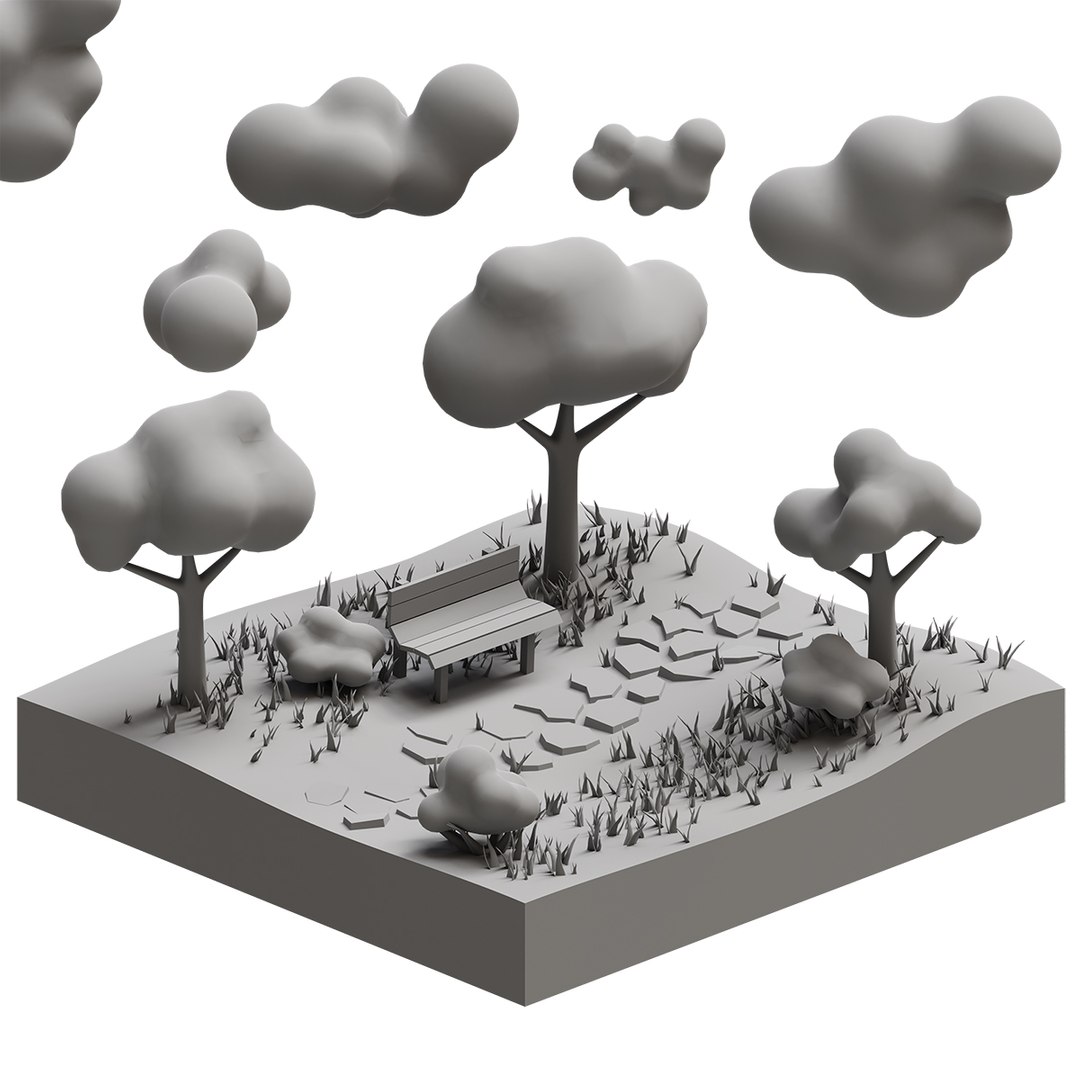 3D Cartoon Isometric Park Icon Model - TurboSquid 2028483
