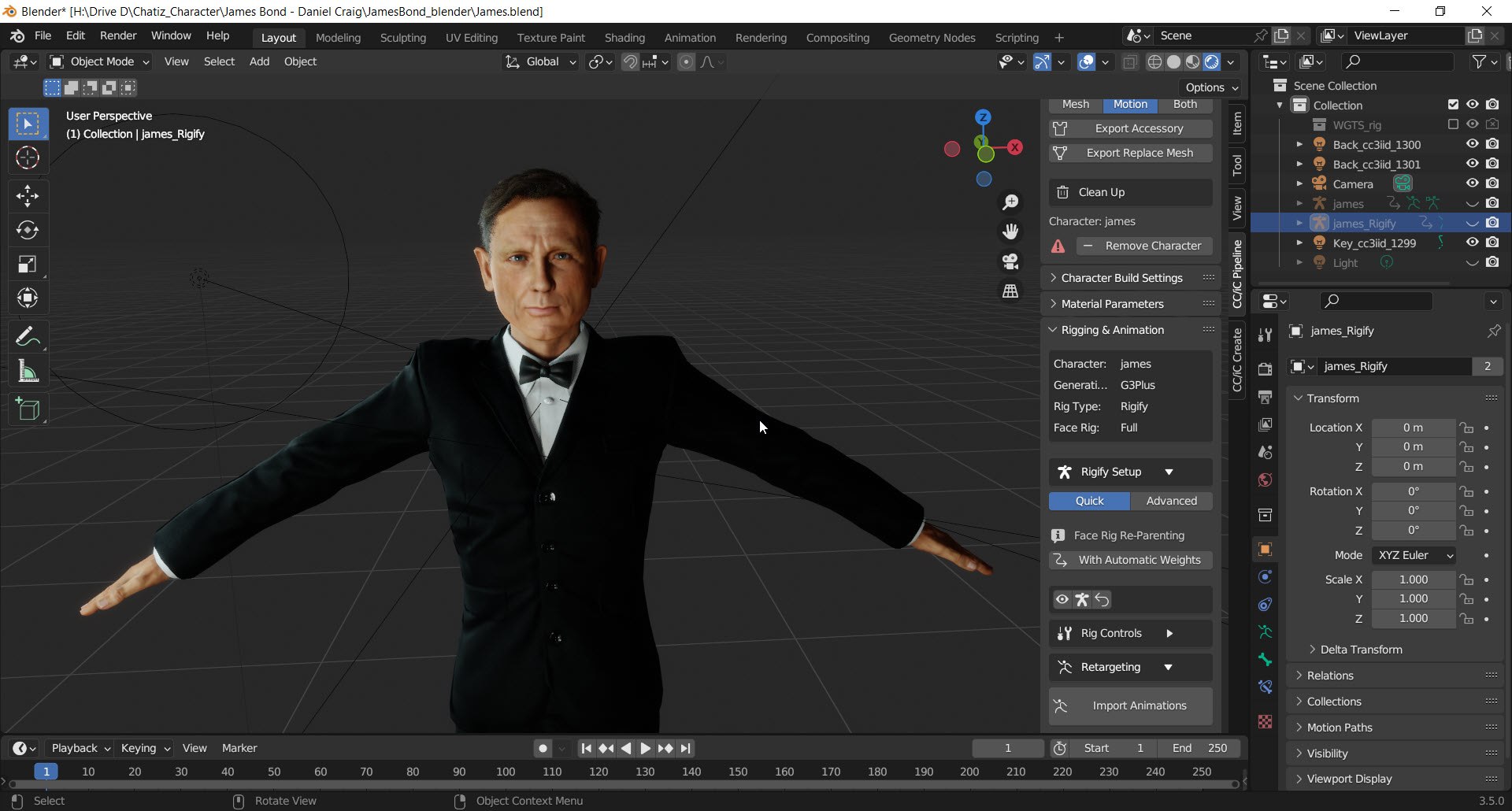 Daniel Craig James Bond - 007 Rigged Animated 2500 Free Animations ...