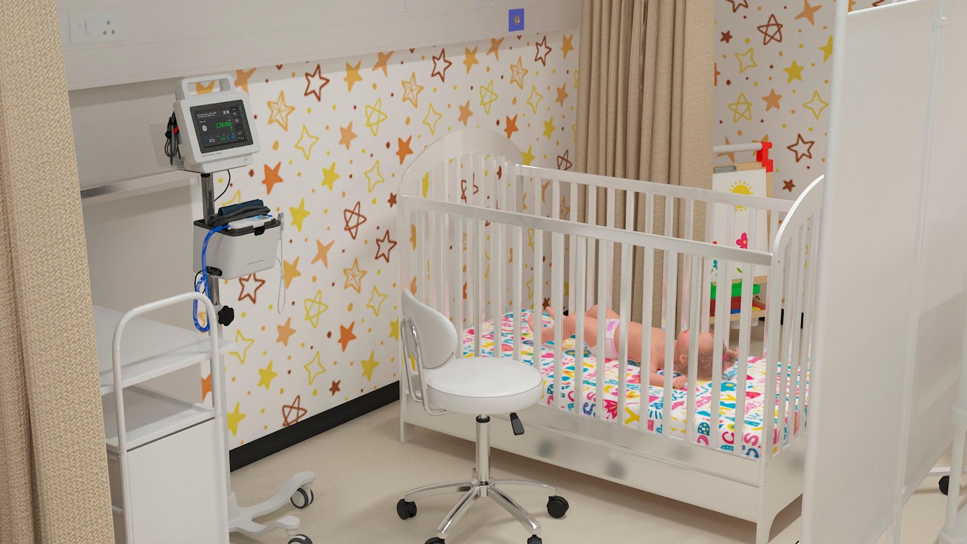 Large Pediatric Hospital Ward With People 3D Model - TurboSquid 2314226