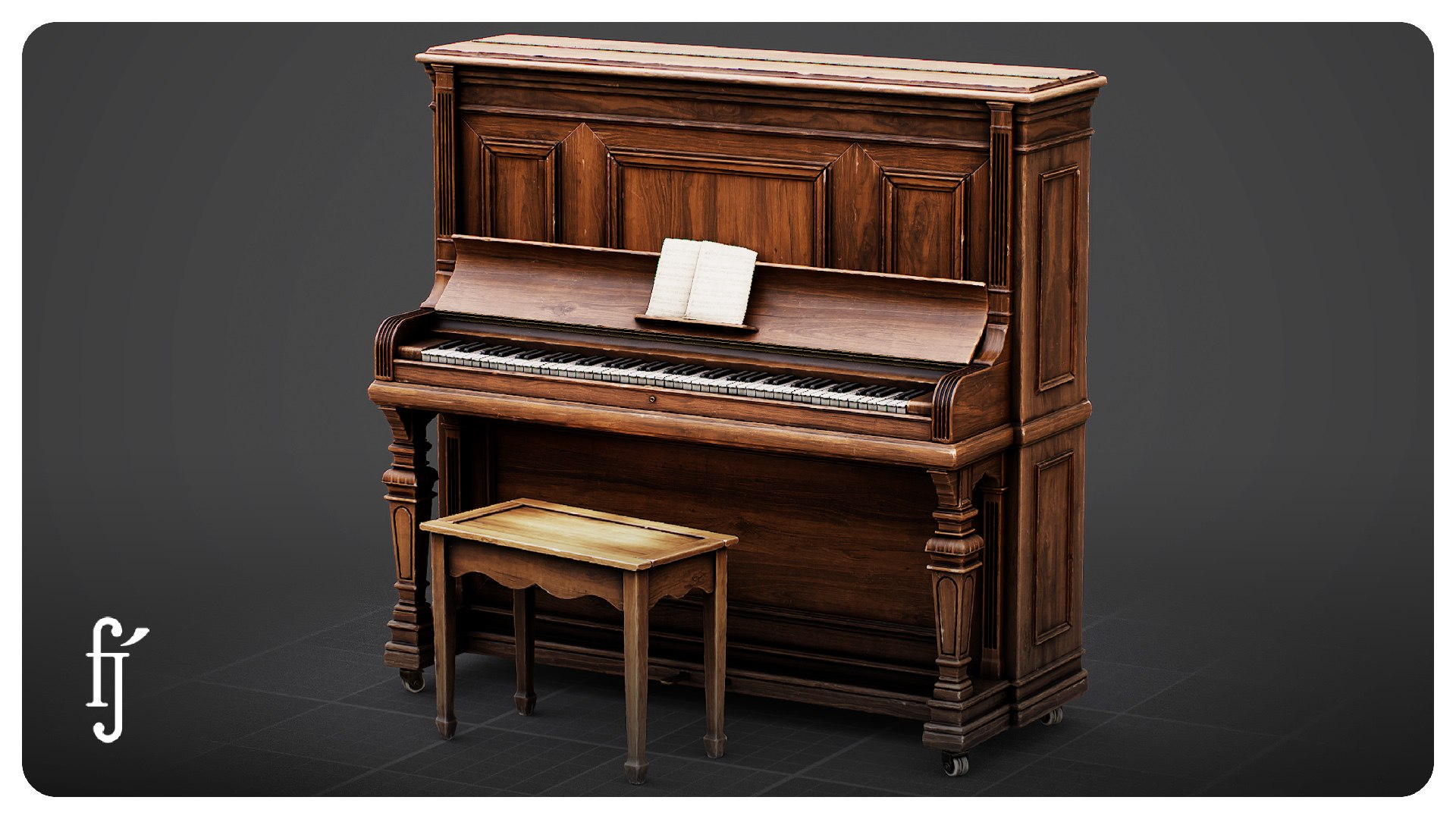 3D Vintage Upright Saloon Piano Set - TurboSquid 2334606
