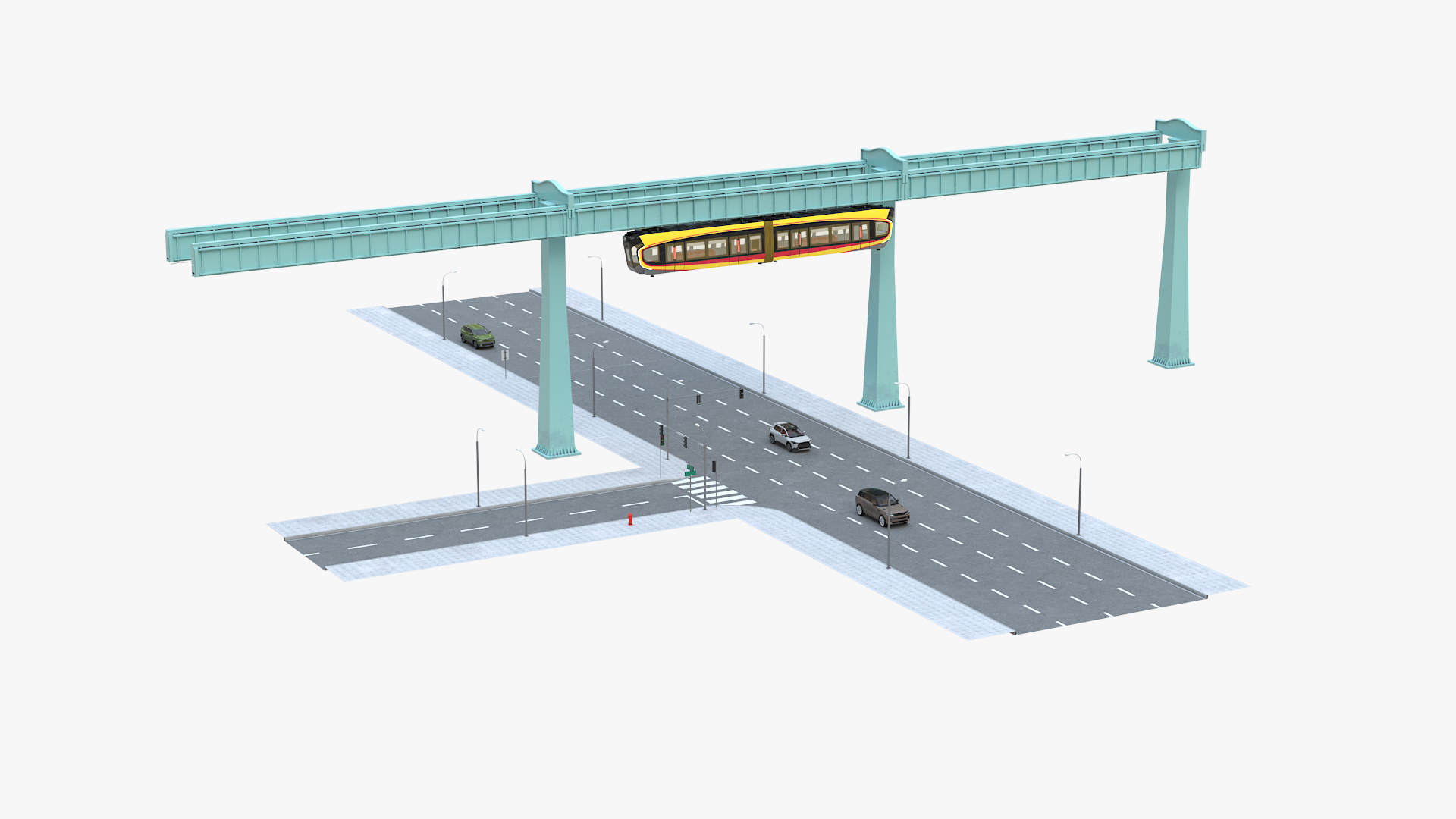 Suspended Monorail Over Urban Road With Cars 3D Model - TurboSquid 2383668