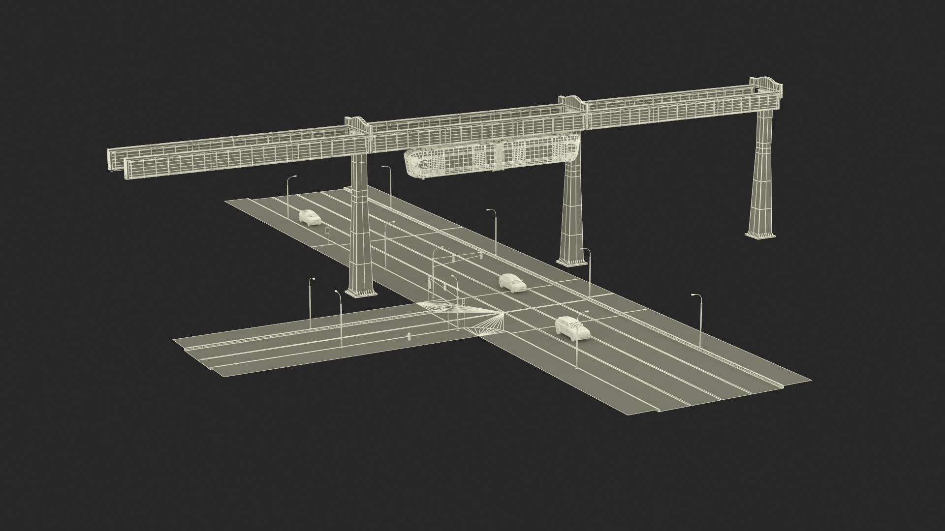Suspended Monorail Over Urban Road With Cars 3D Model - TurboSquid 2383668