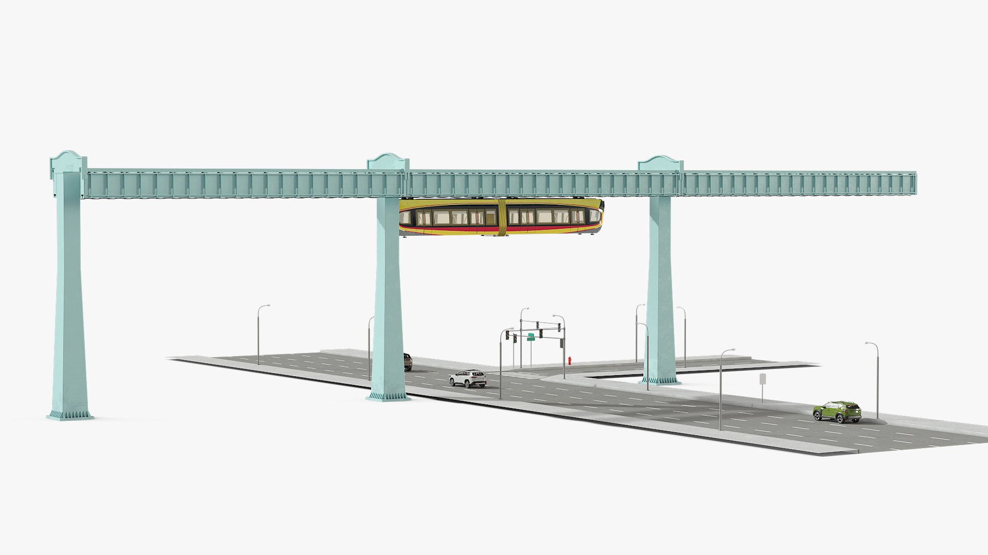 Suspended Monorail Over Urban Road With Cars 3D Model - TurboSquid 2383668
