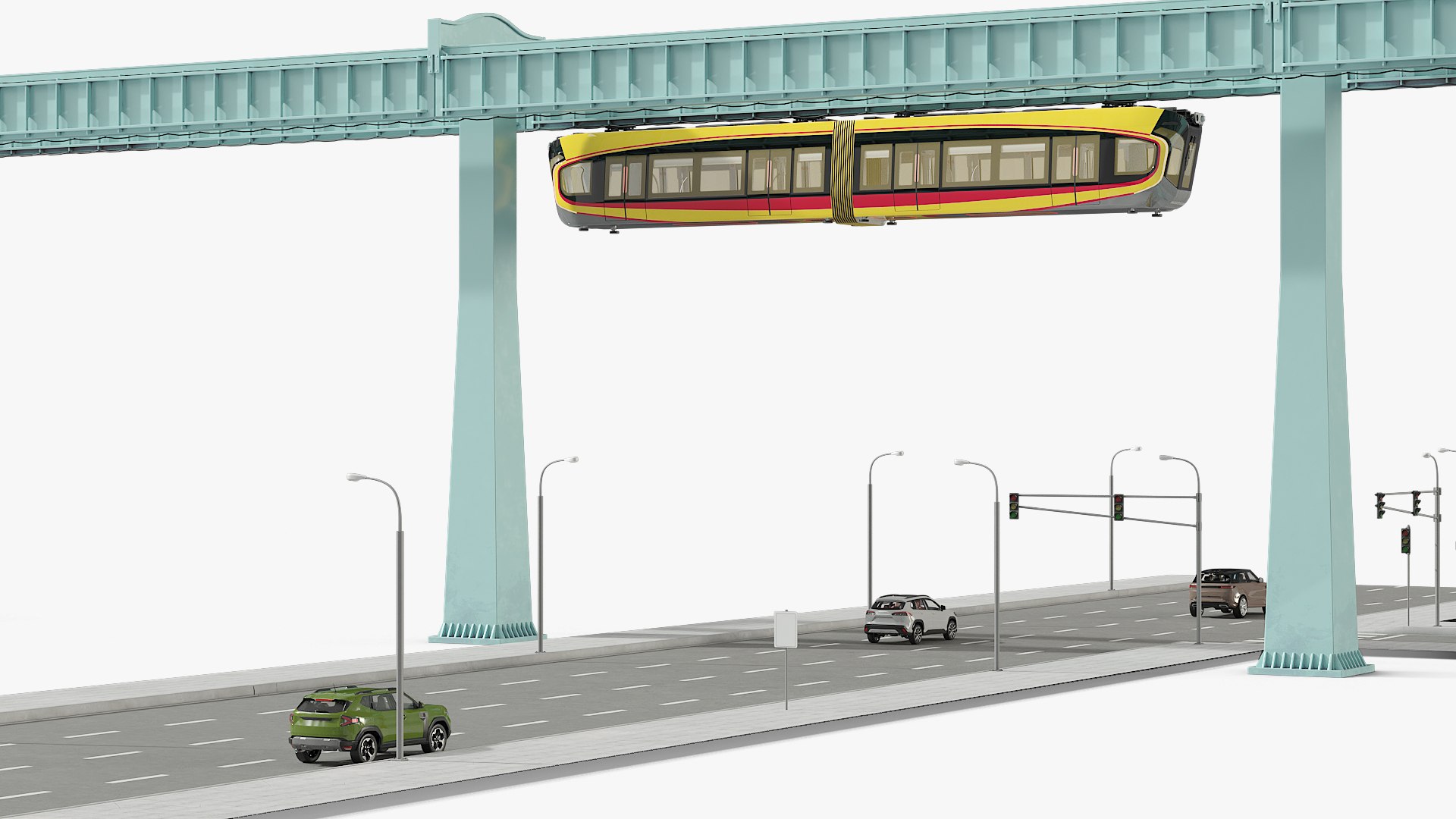 Suspended Monorail Over Urban Road With Cars 3D Model - TurboSquid 2383668