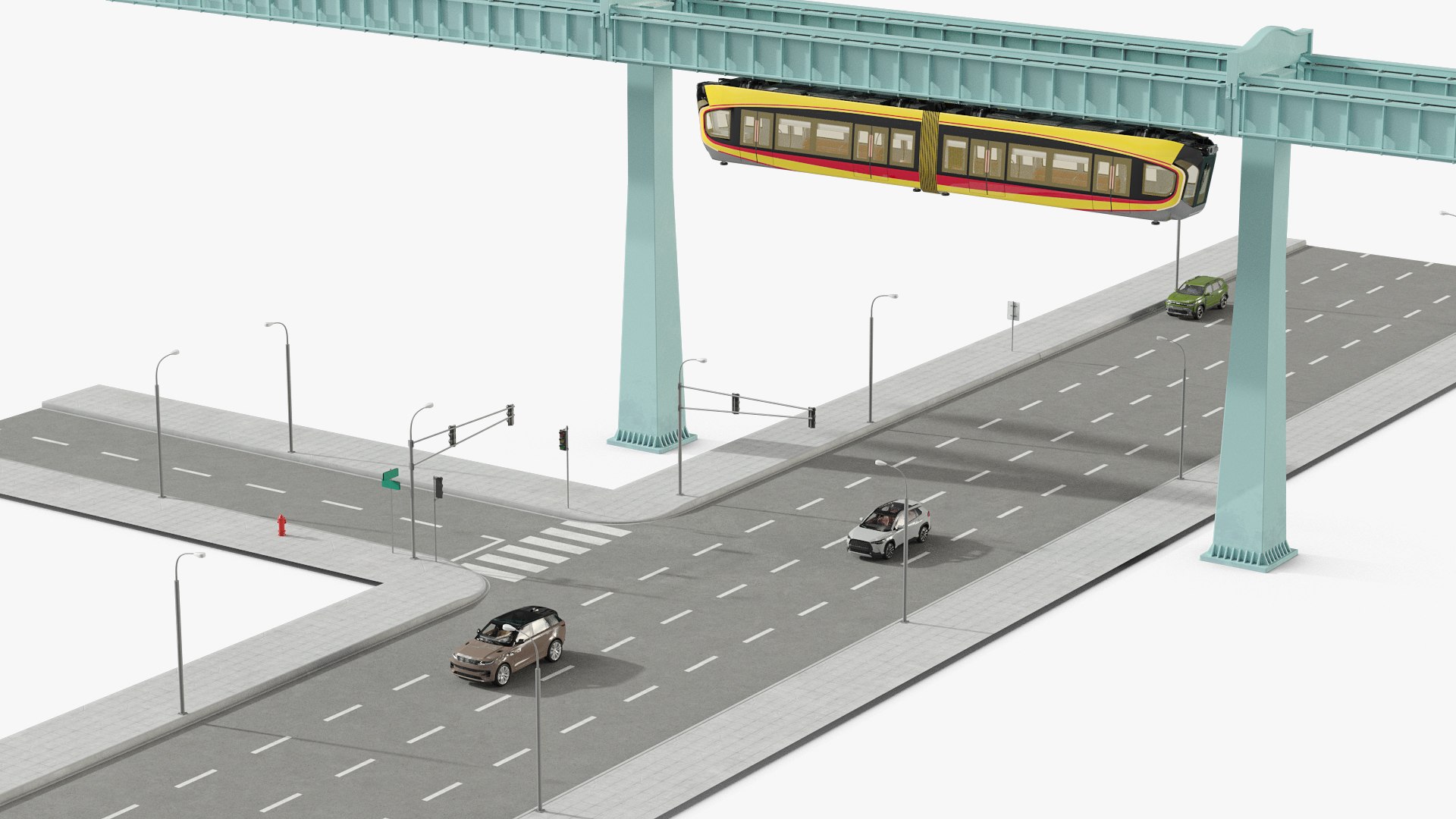 Suspended Monorail Over Urban Road With Cars 3D Model - TurboSquid 2383668