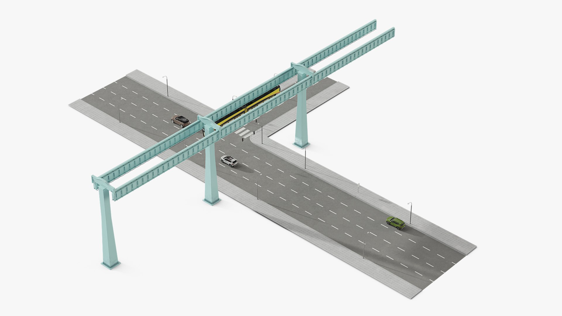Suspended Monorail Over Urban Road With Cars 3D Model - TurboSquid 2383668
