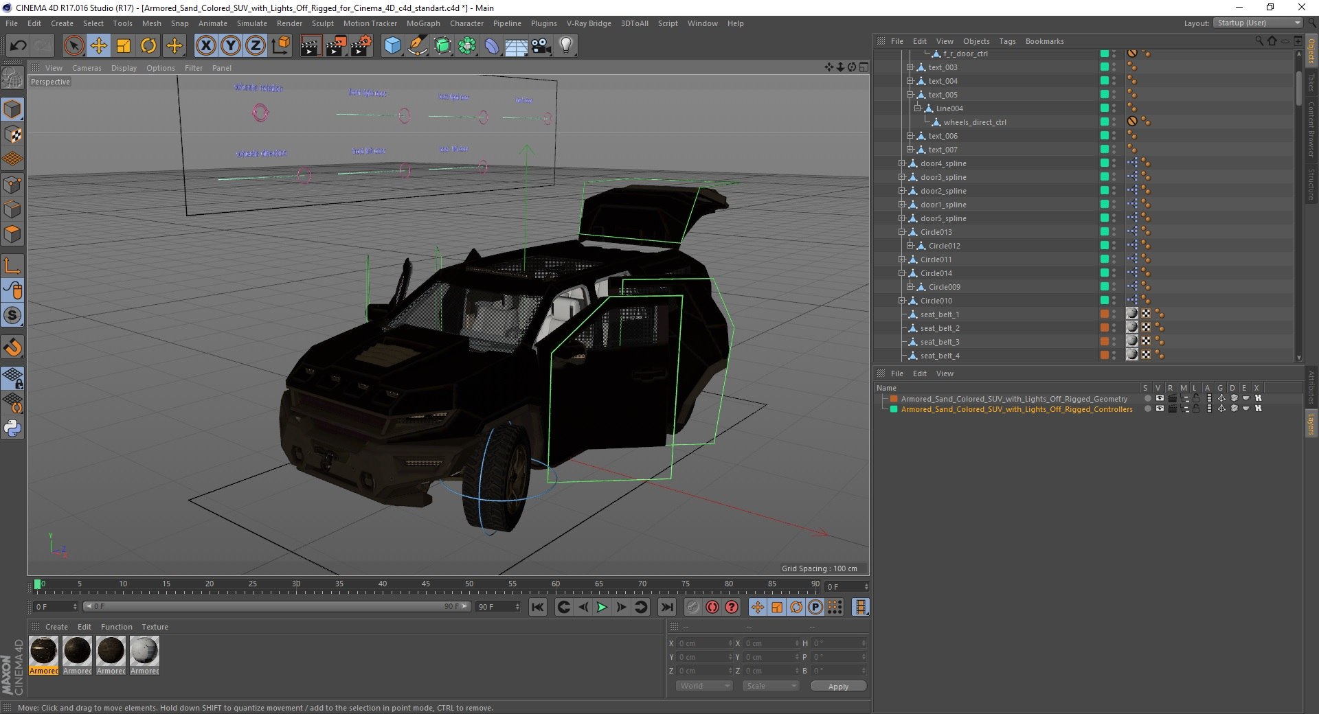 3D Armored Sand Colored SUV With Lights Off Rigged For Cinema 4D ...