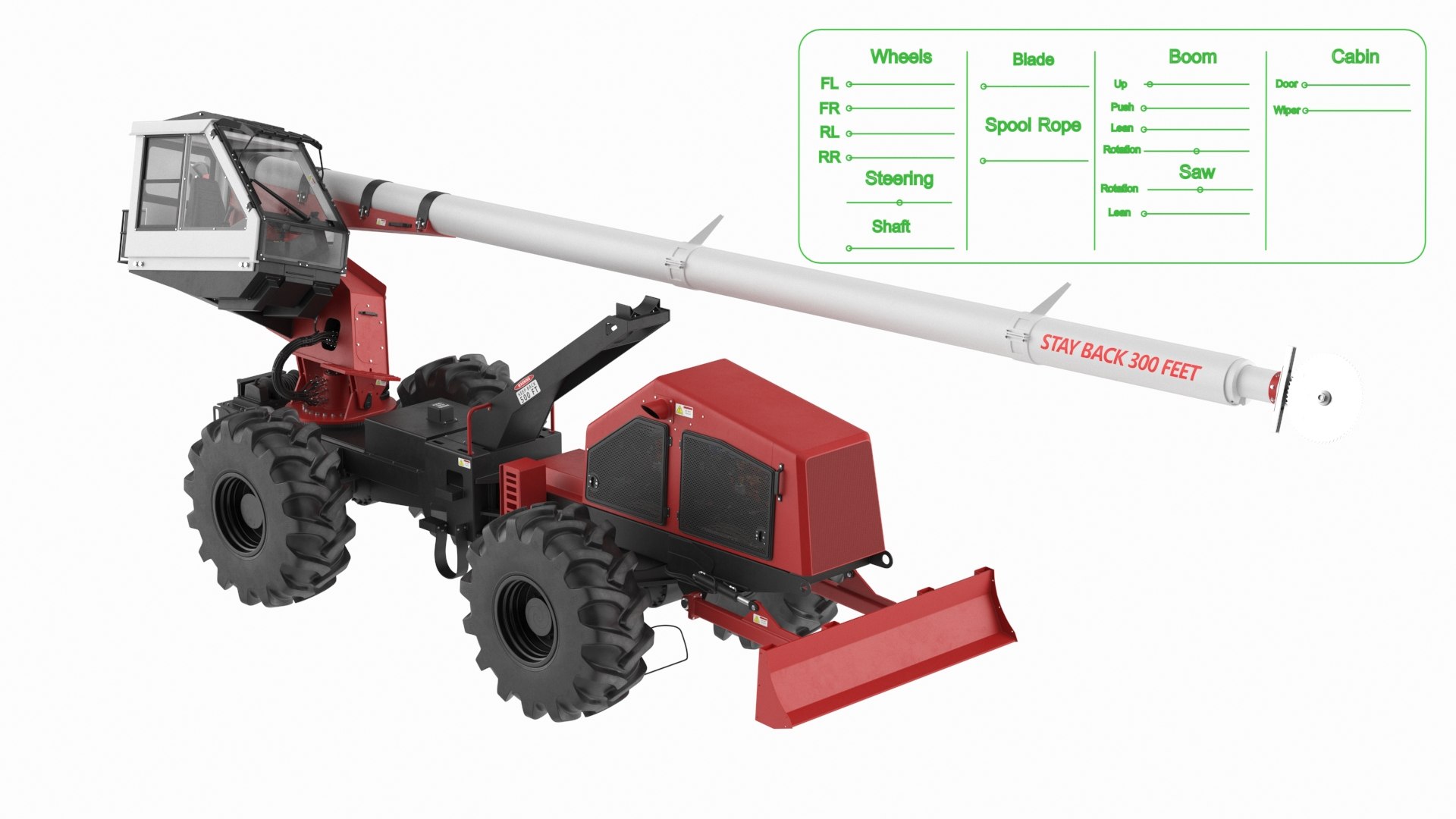 Tree Trimming Machine With Long Telescopic Arm Red Rigged 3D Model ...