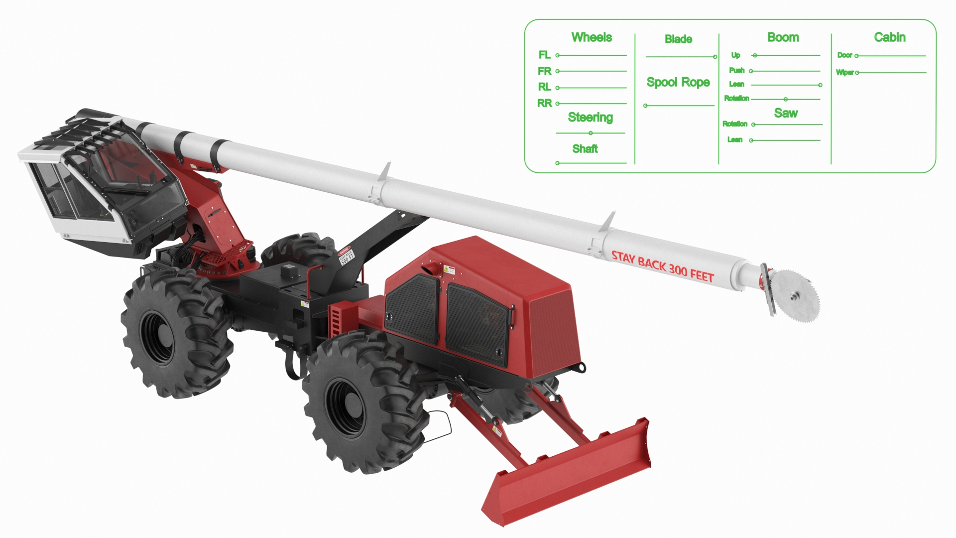 Tree Trimming Machine With Long Telescopic Arm Red Rigged 3D Model ...