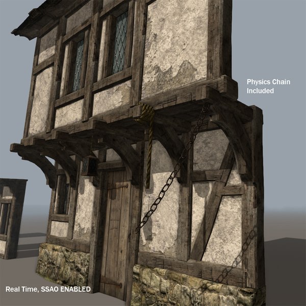 medieval timber framed building 3d blend