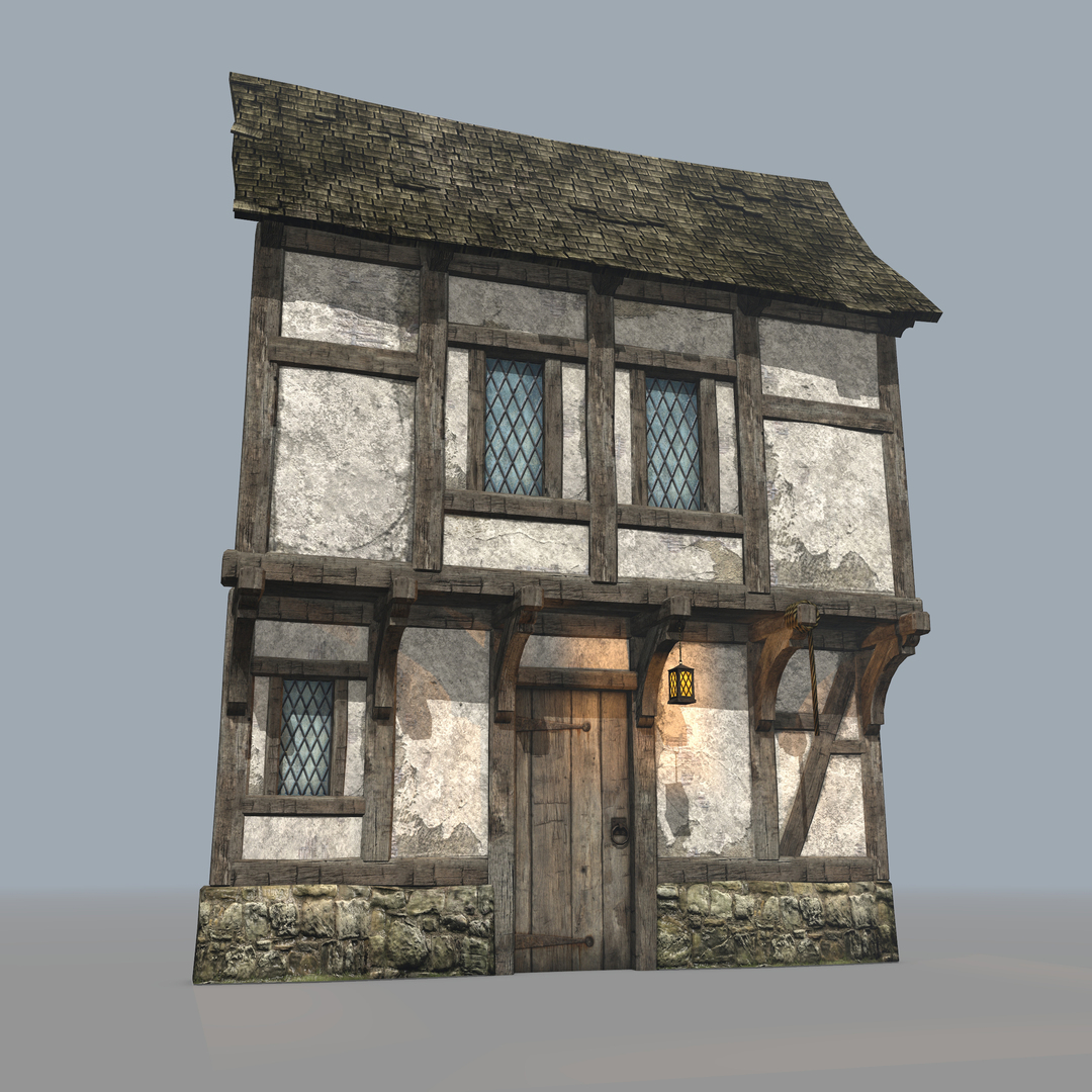 medieval timber framed building 3d blend