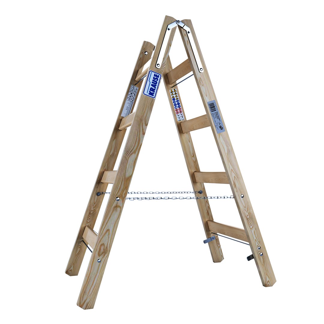 3D Model Double-sided Wooden Step-ladder With Rungs KRAUSE STABILO 2x4 ...
