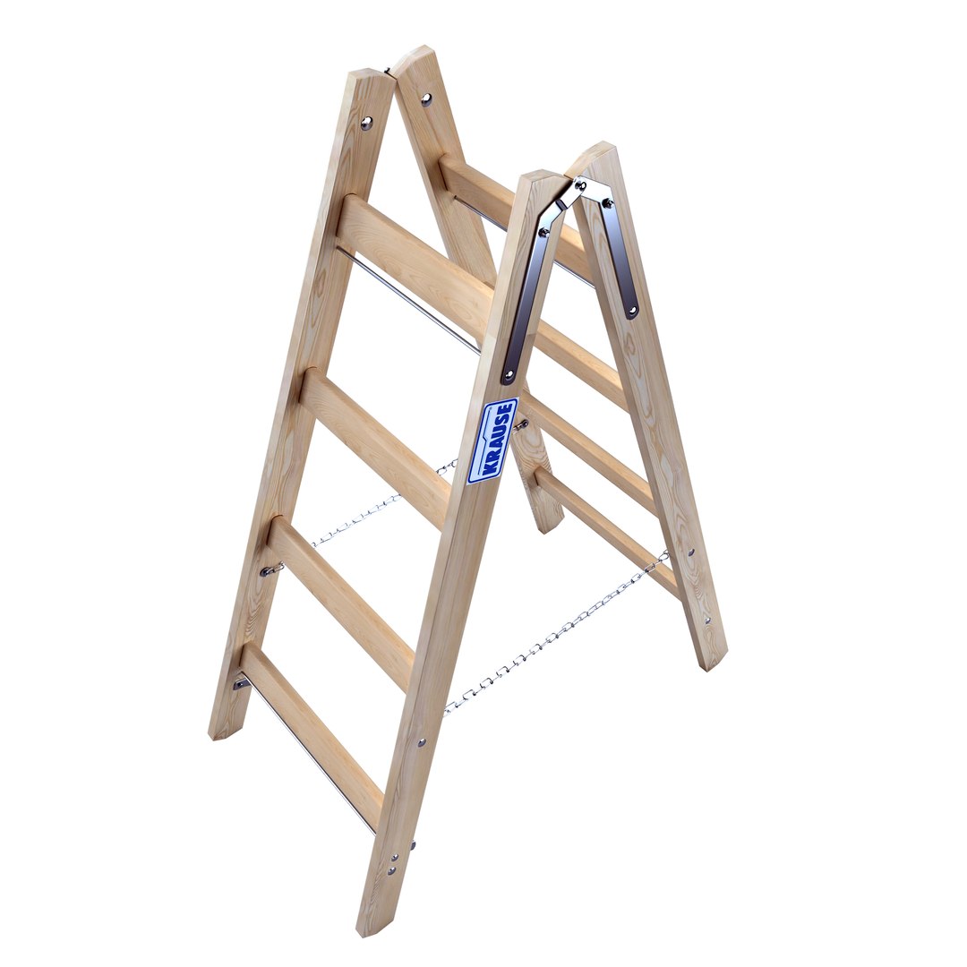3D Model Double-sided Wooden Step-ladder With Rungs KRAUSE STABILO 2x4 ...