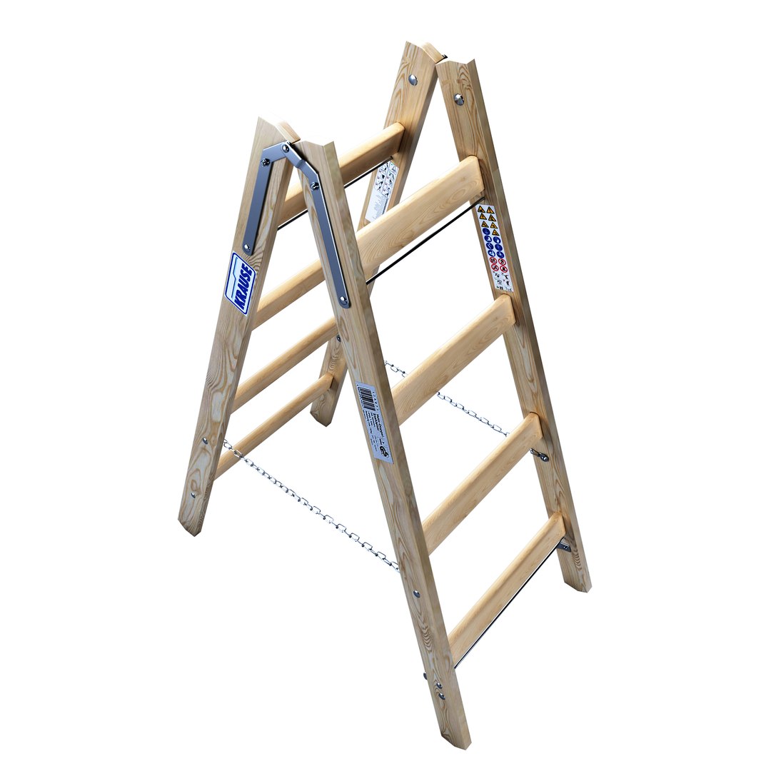 3D Model Double-sided Wooden Step-ladder With Rungs KRAUSE STABILO 2x4 ...