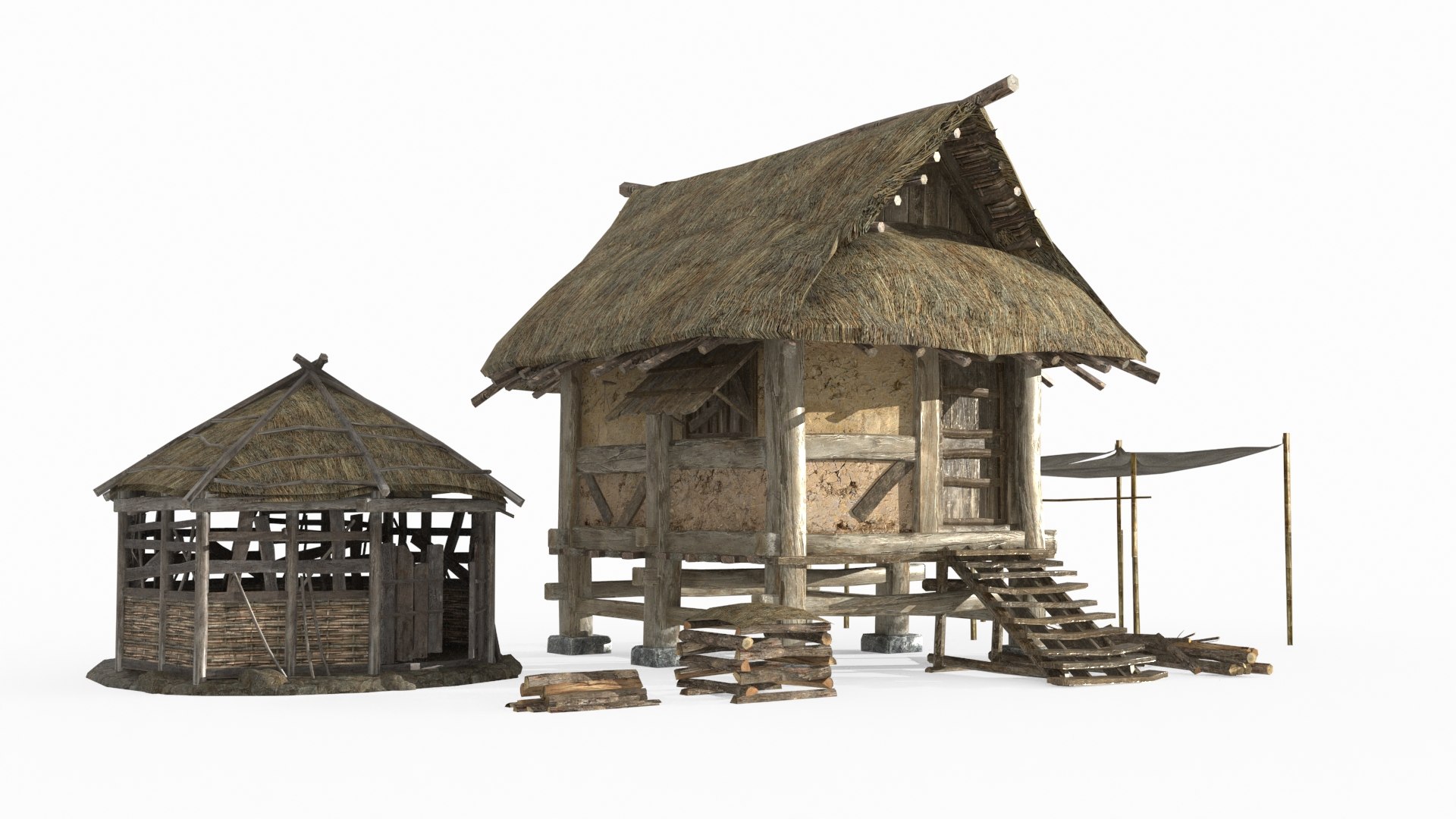 3D Ancient Asian Architecture Rural Thatched Cottage - TurboSquid 2031097