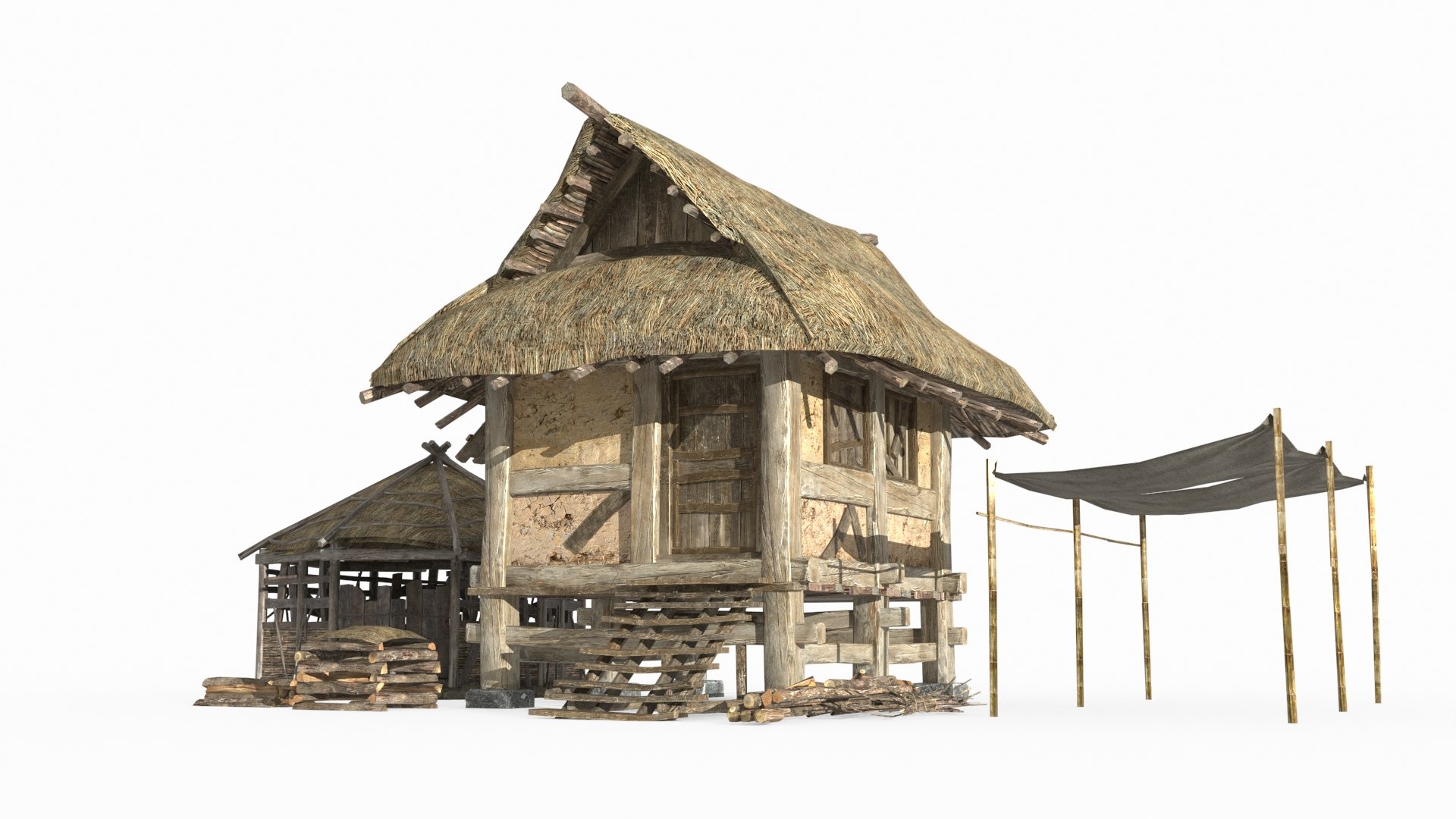 3D Ancient Asian Architecture Rural Thatched Cottage - TurboSquid 2031097