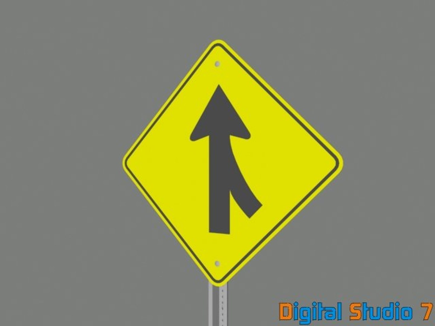 3d model lane merging sign