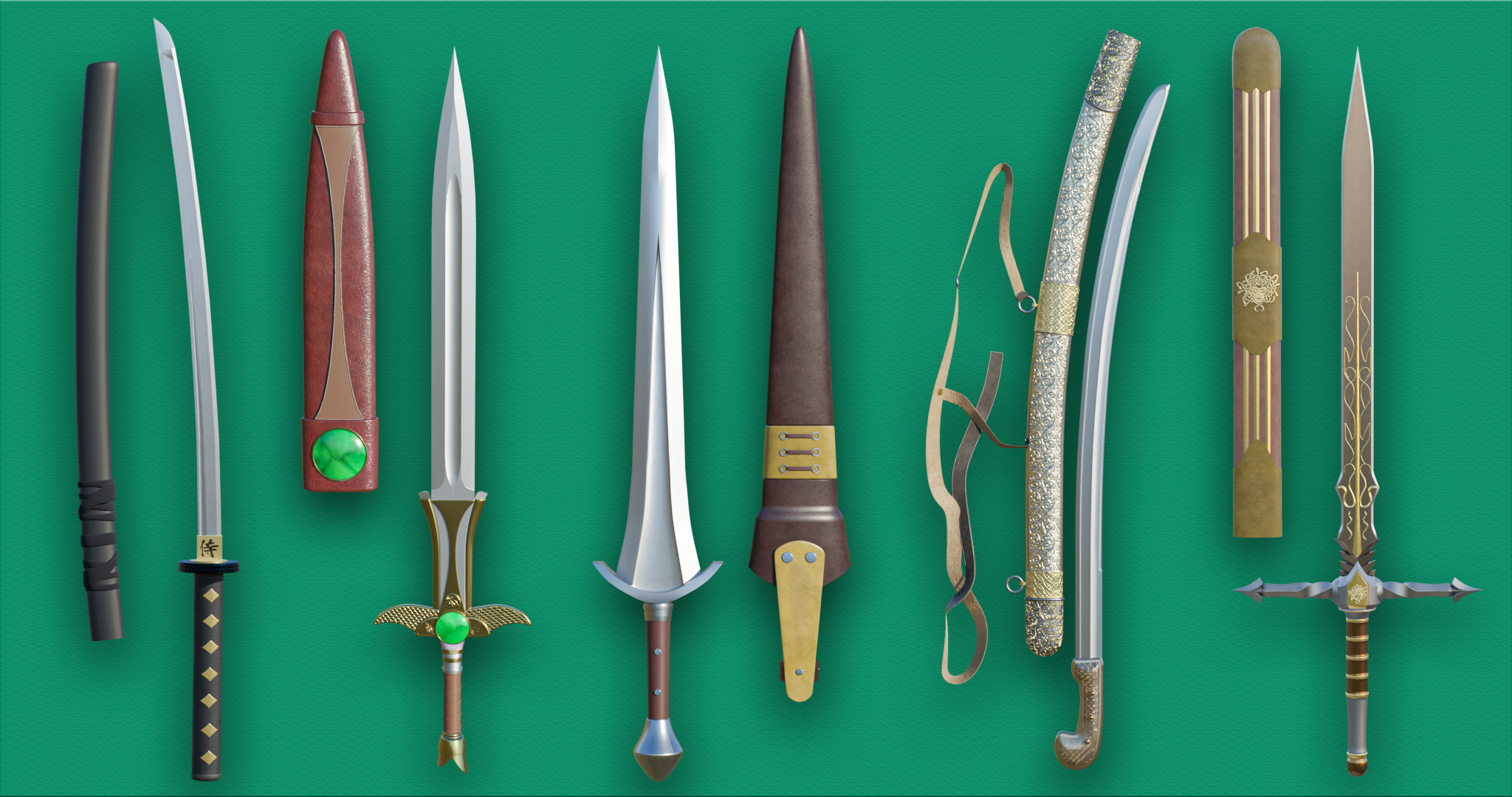 10 Swords Collection PBR Unity Unreal Engine 3D model - TurboSquid 1884673