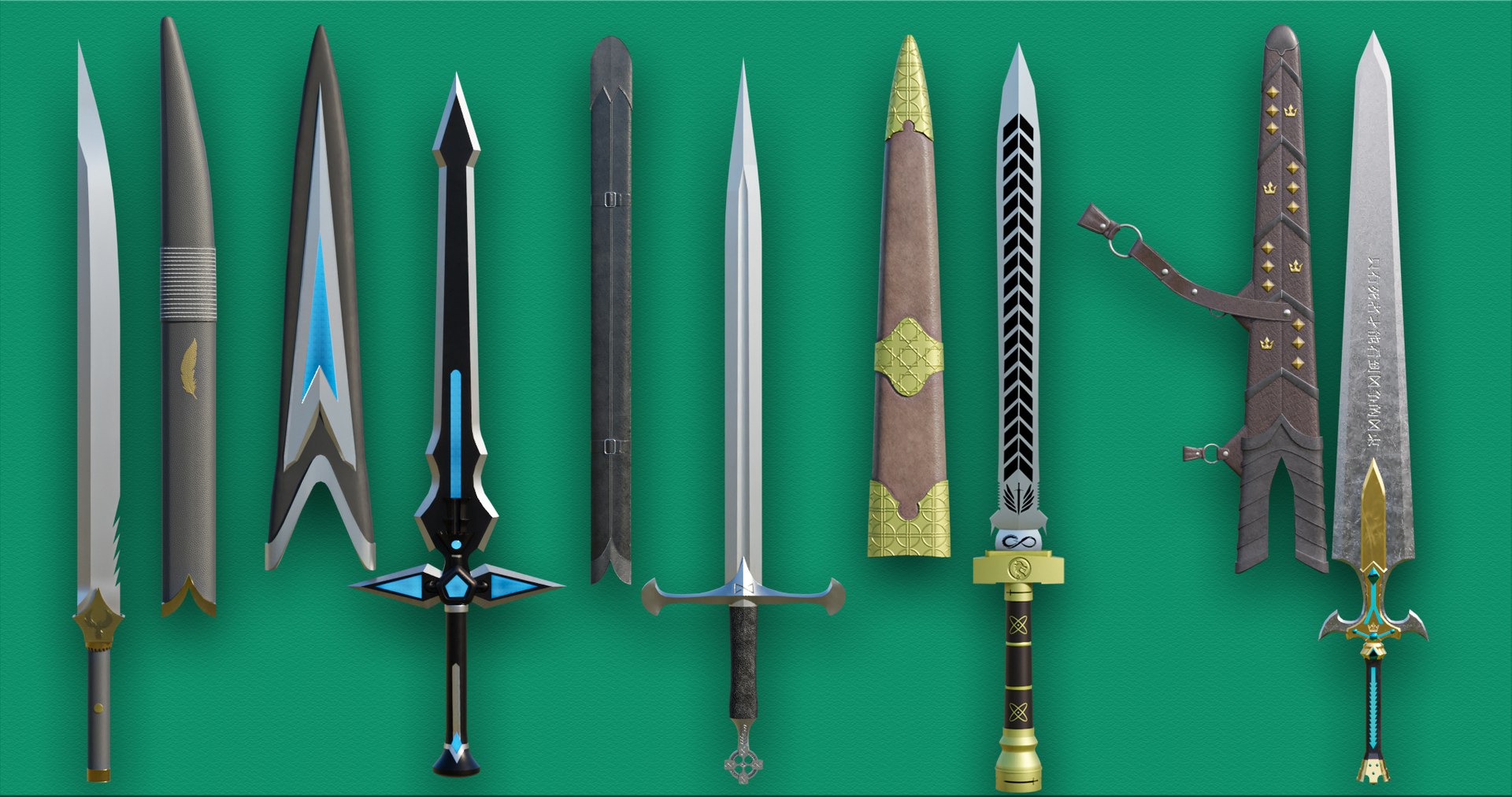 10 Swords Collection PBR Unity Unreal Engine 3D Model - TurboSquid 1884673